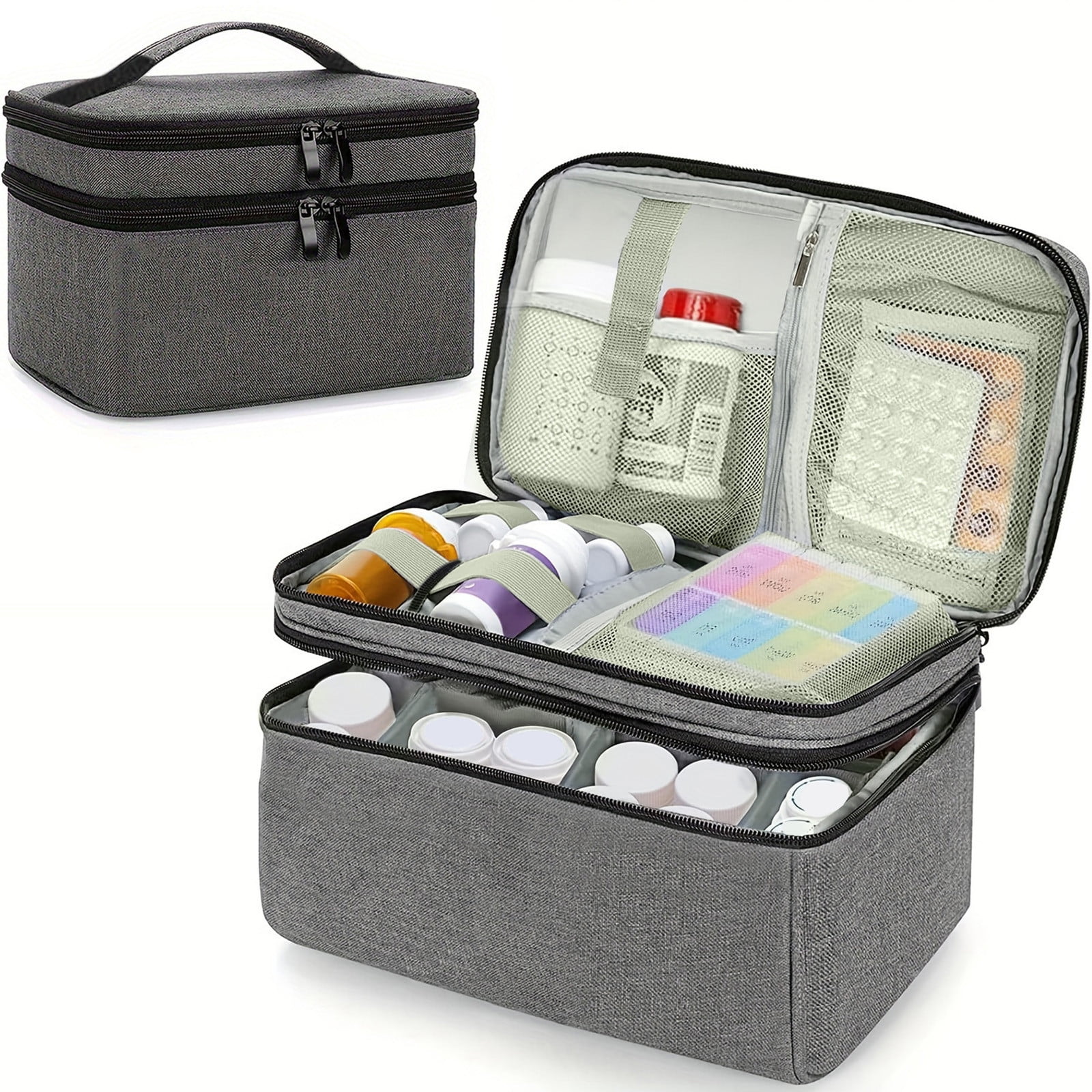 Nrmrqz Portable Double Layer Medication Storage Bag - Small First Aid ...
