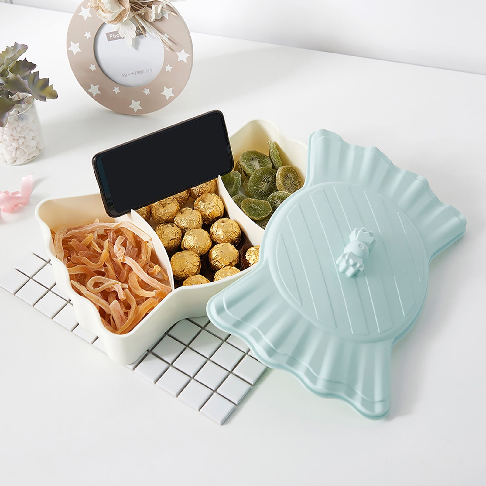 Nrmrqz Storage Box, Portable Nut Snack Organizer Tray with Lid ...