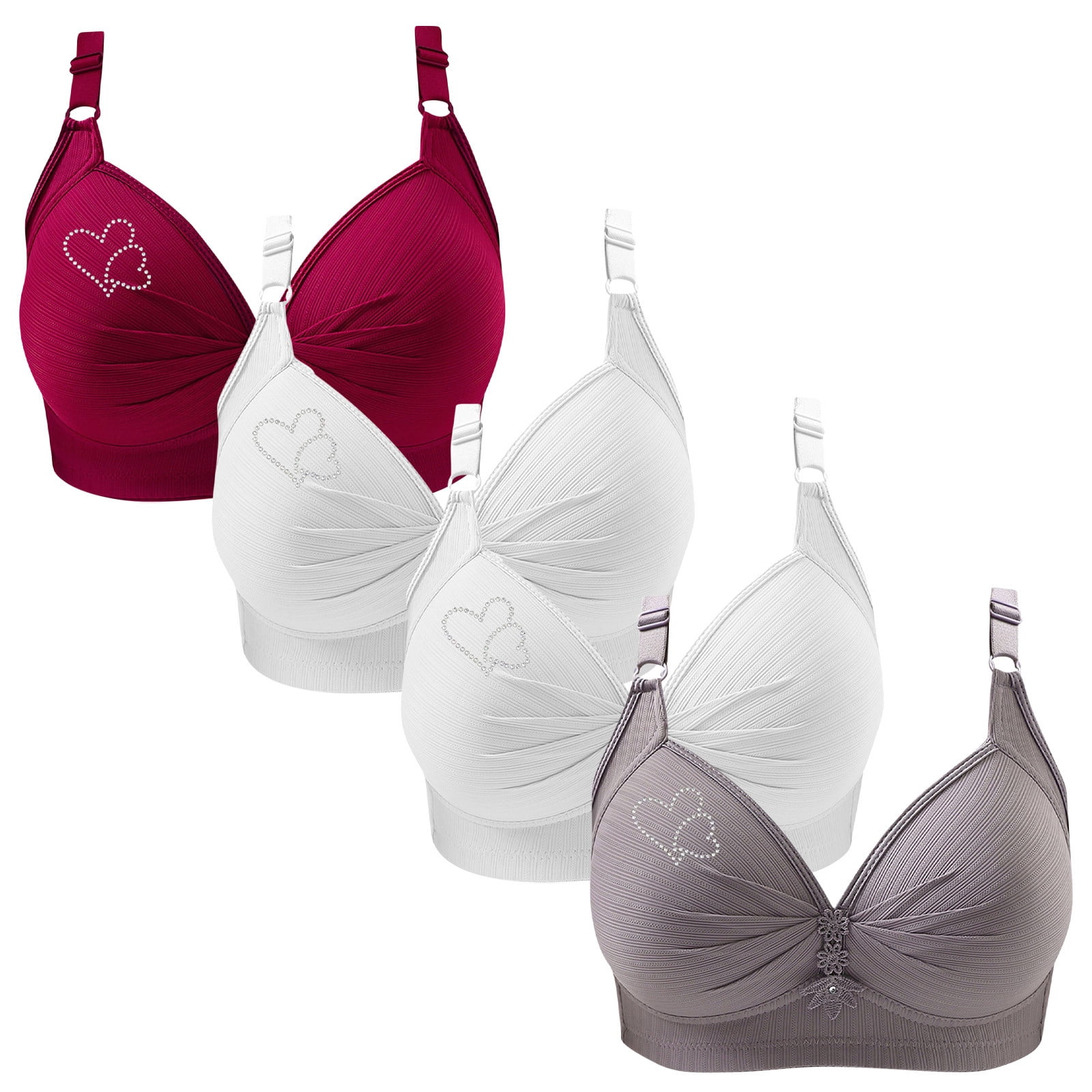 Lisbinx Women's Plus Size Bras 4PC Woman's Printing Gathered Together ...