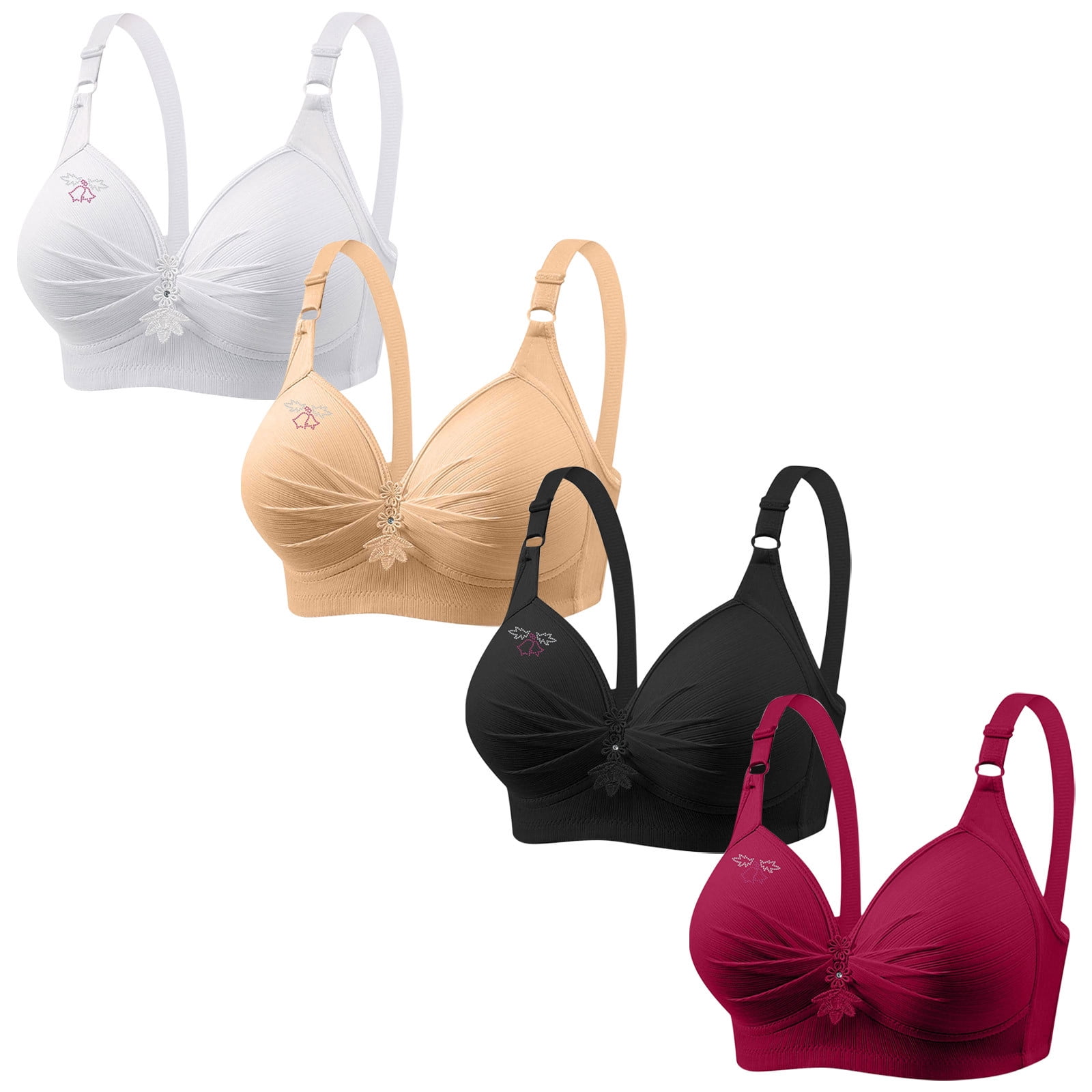 Lisbinx Plus Size Support Bras for Women 4PC Woman's Printing Gathered ...