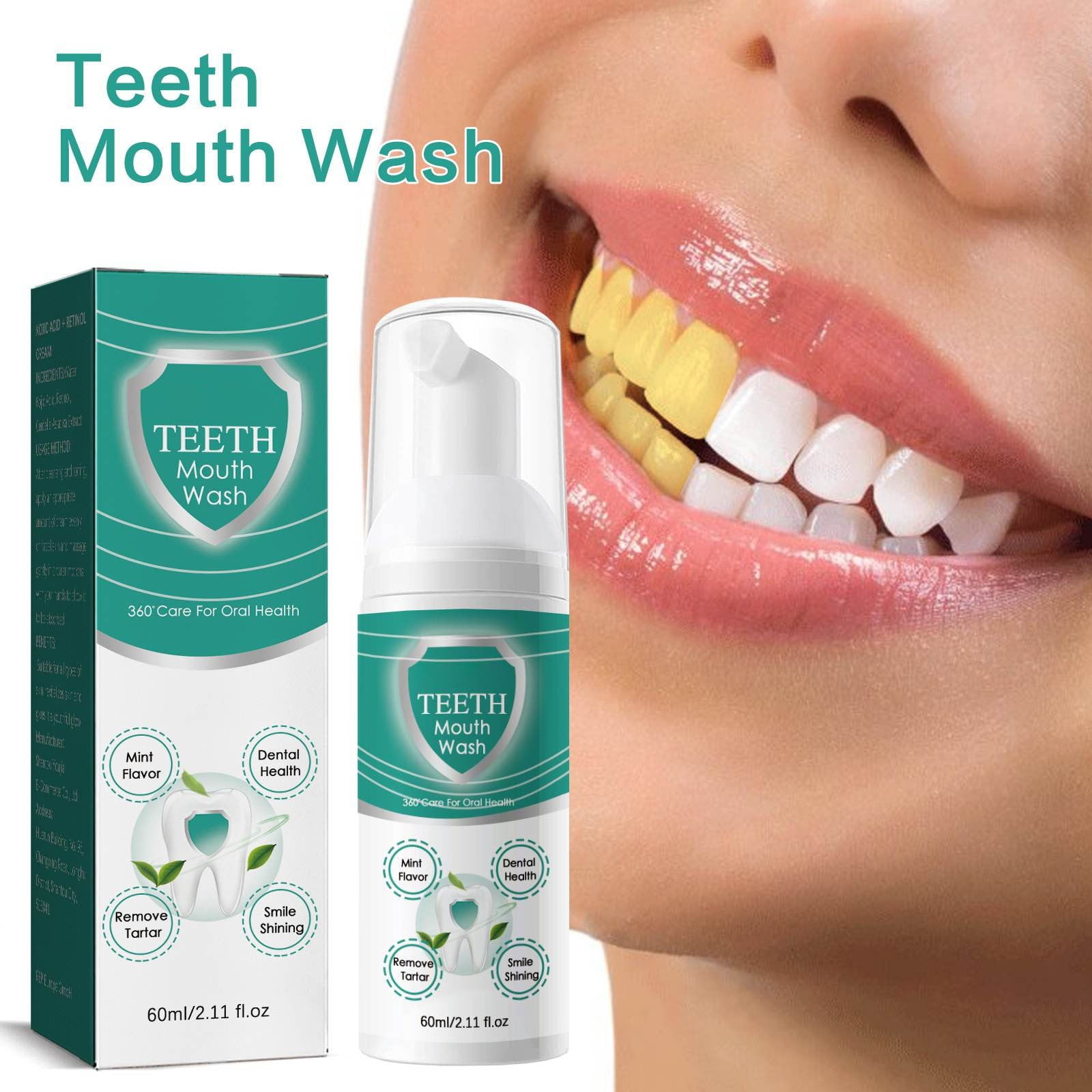 Nrmrqz TEETH White Mouthwash - 60ml Oral Rinse for Stain Removal, Fresh ...