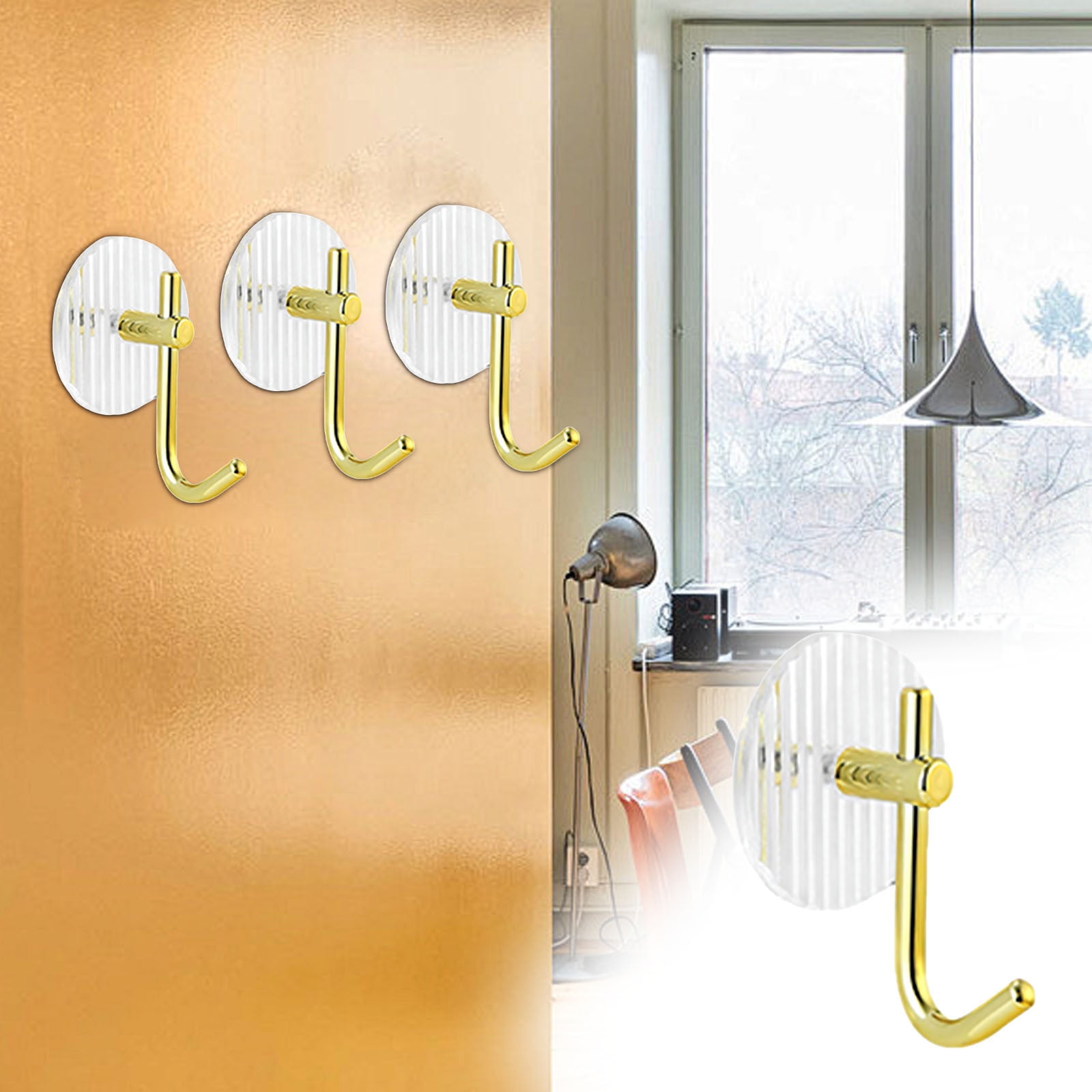Nrmrqz Wall Hooks 3-Pack Acrylic Adhesive Hooks, Clear No-Drill Wall ...