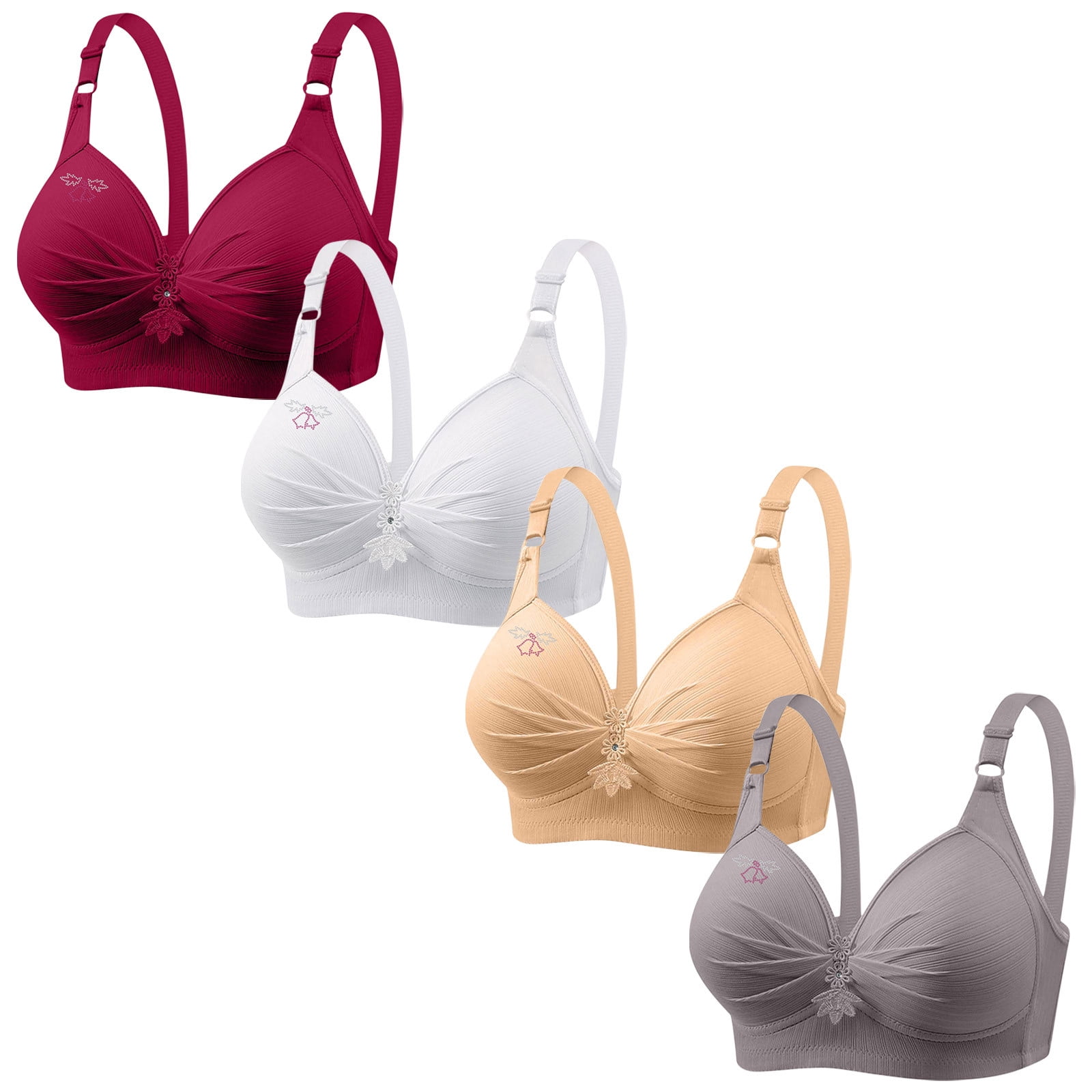 Lisbinx Plus Size Support Bras for Women 4PC Woman's Printing Gathered ...