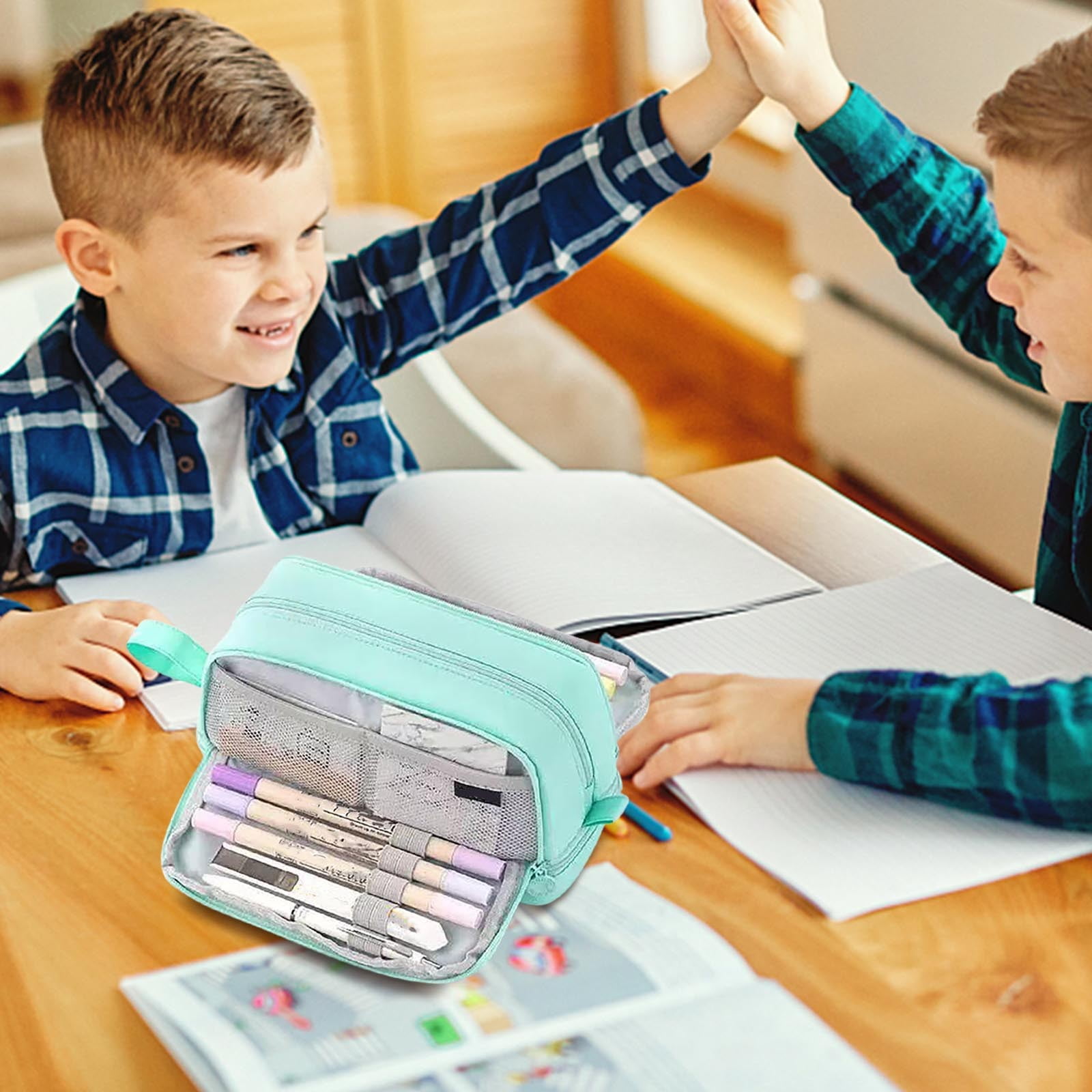 Nrmrqz plastic bags with zipper Four-Compartment Pencil Case, Large ...