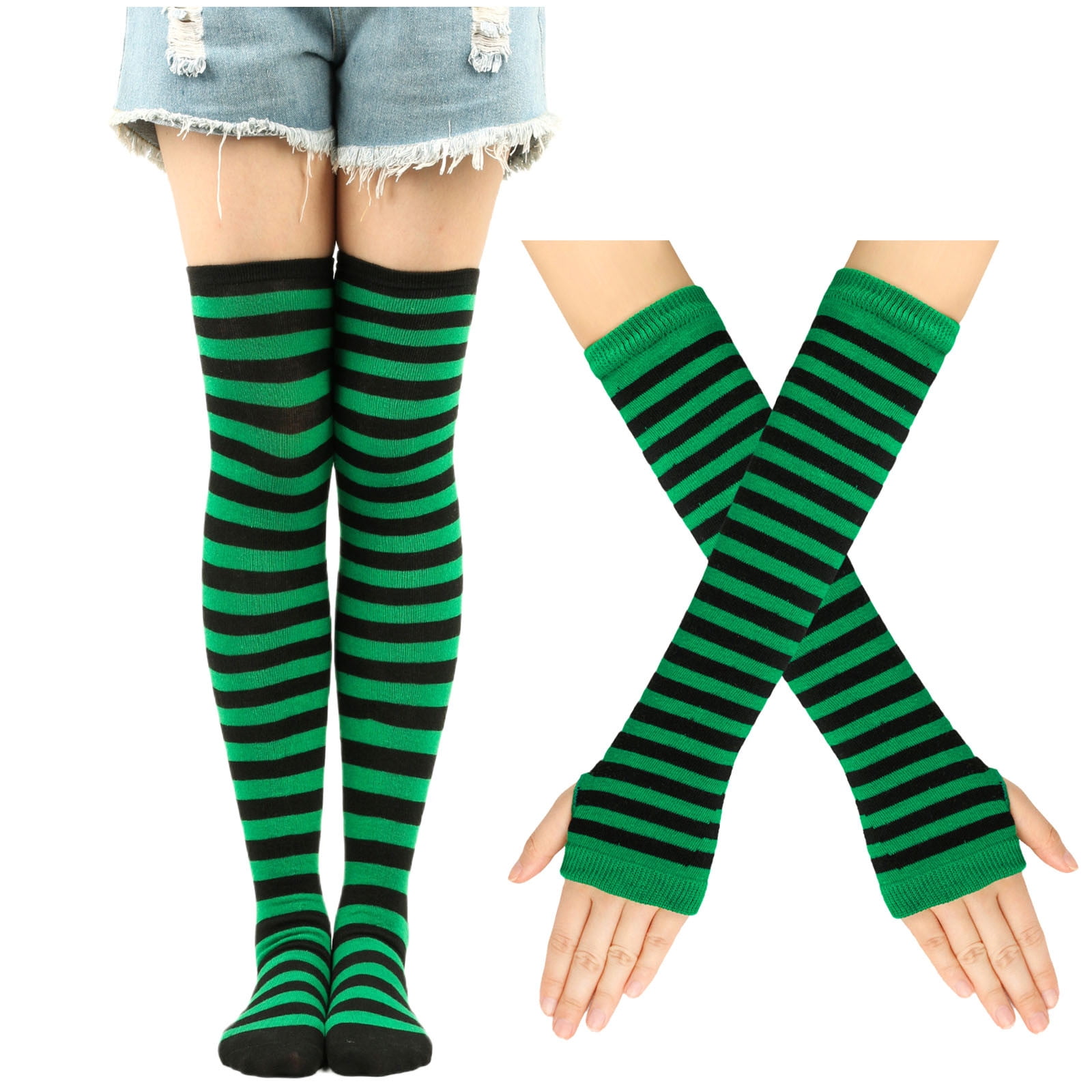 Nrmvnmi 1 Set Glove Stripe Stockings Womens Girls Over Knee High Socks ...