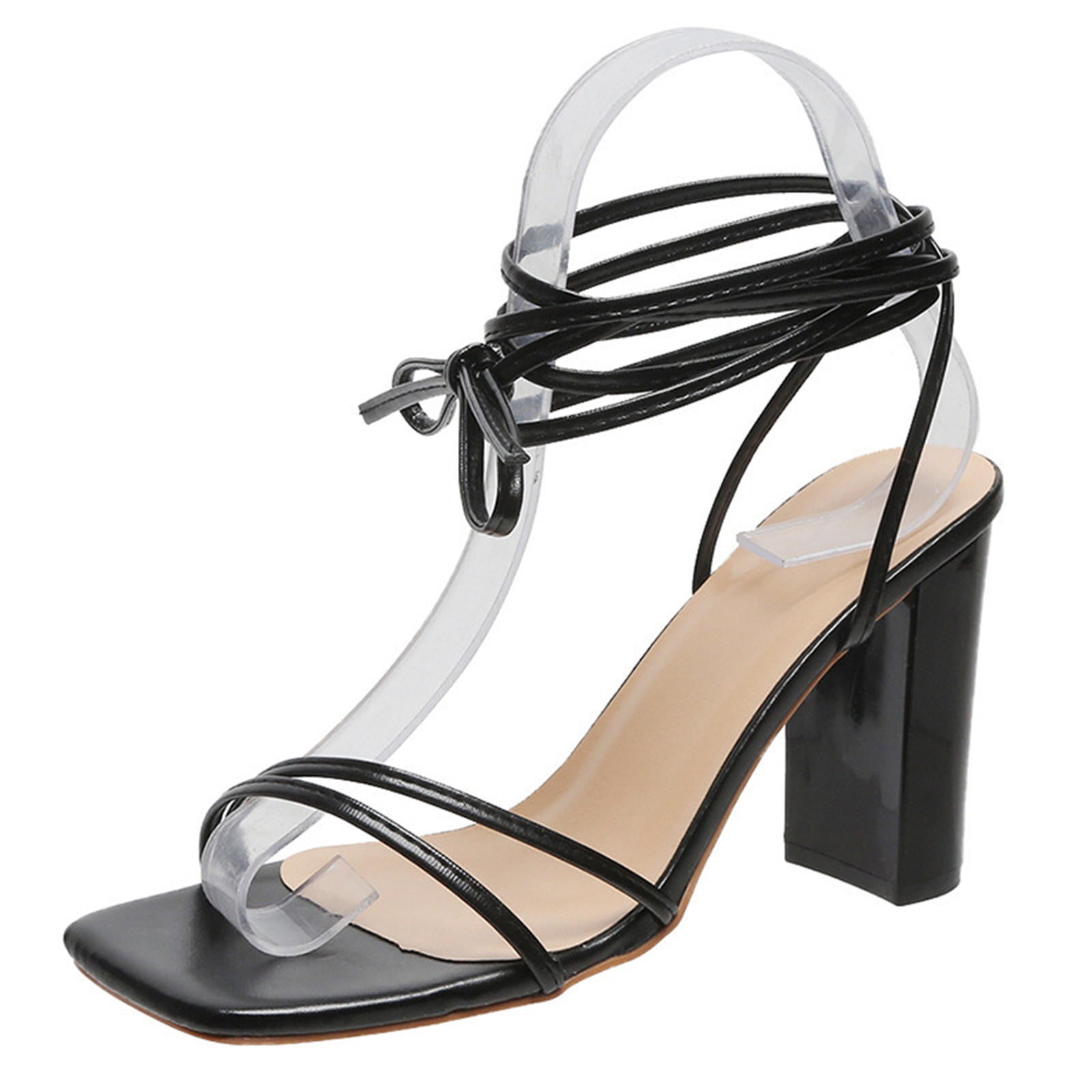 Nrmvnmi 2024 Women's High Heels Strappy Lace Up Open Toe Block Chunky ...