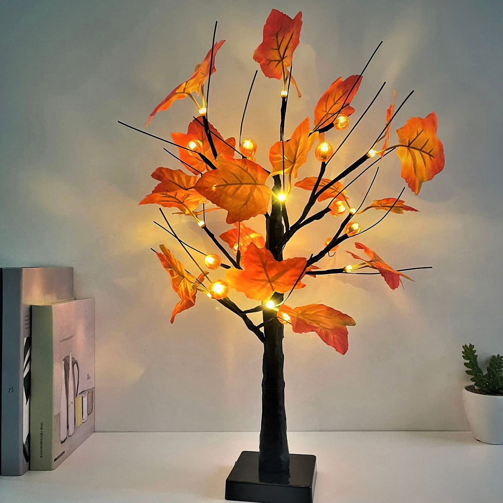Nrmvnmi 24 Inch Fall Lighted Maple Tree Fall Decorations 3D Pumpkin ...