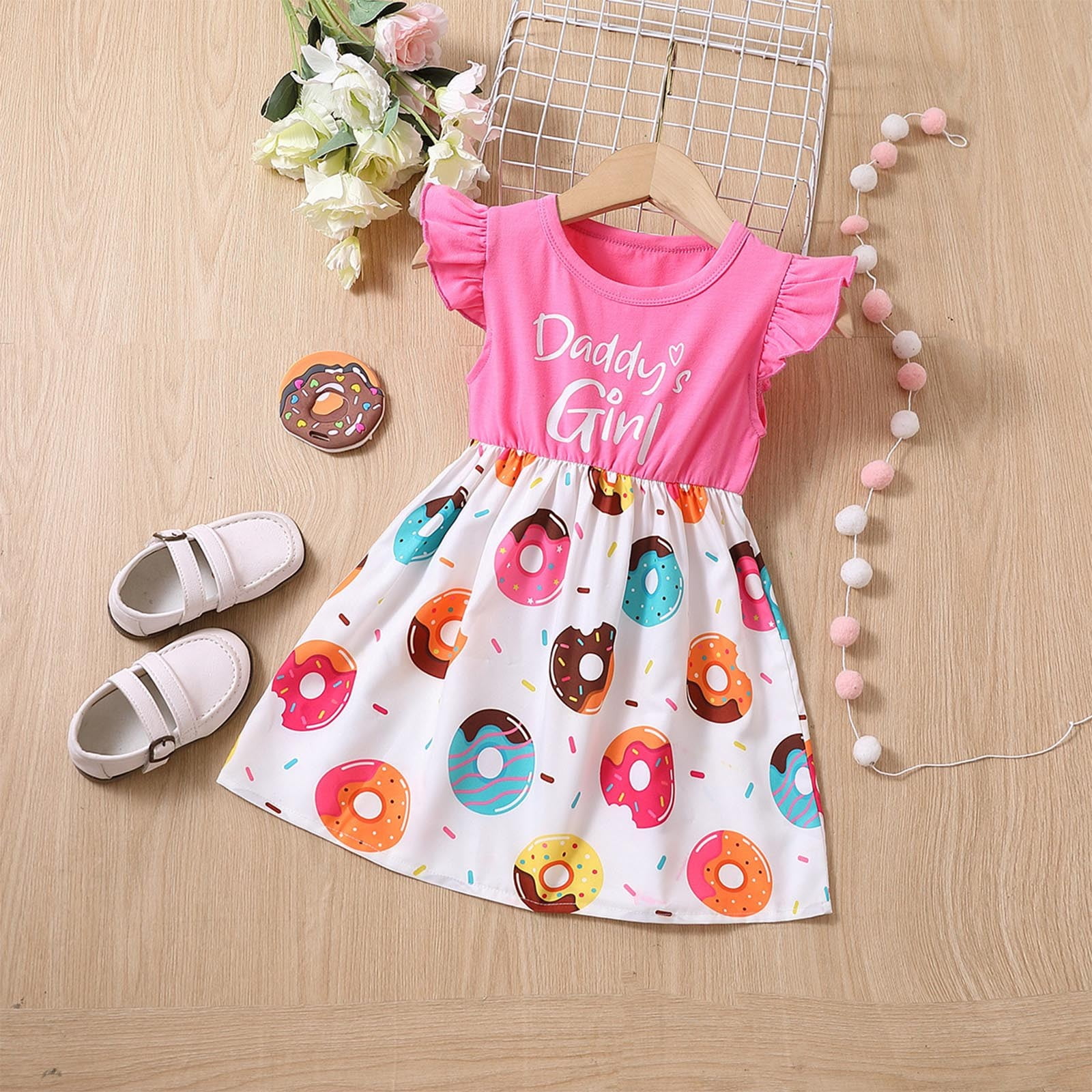 Nrmvnmi Childlike Graffiti Print Girls Ruffle Sleeve Dress Cute Girls ...