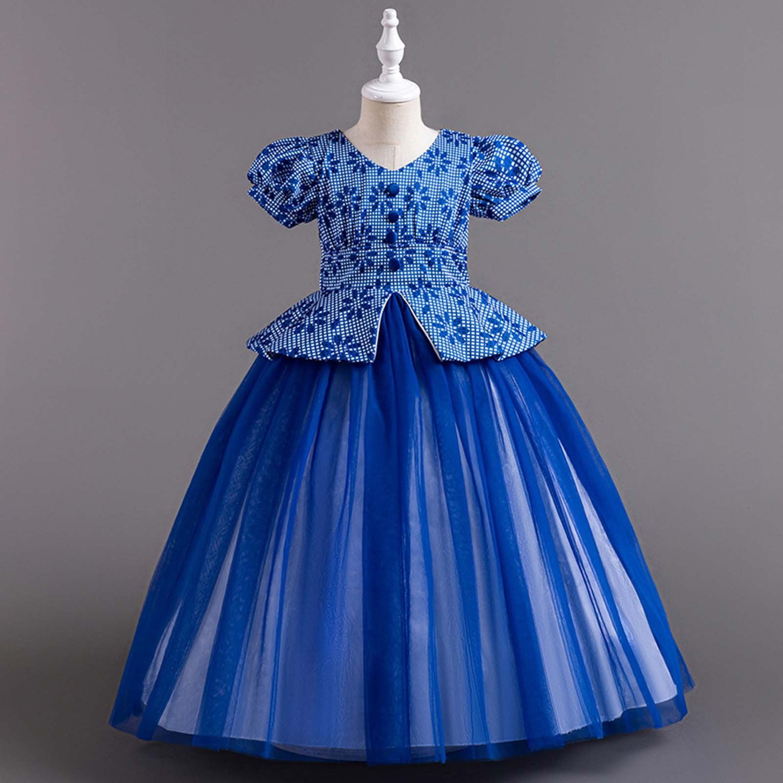 Nrmvnmi Children Plinth Splice Netting Princess Dress Girl Short Sleeve ...