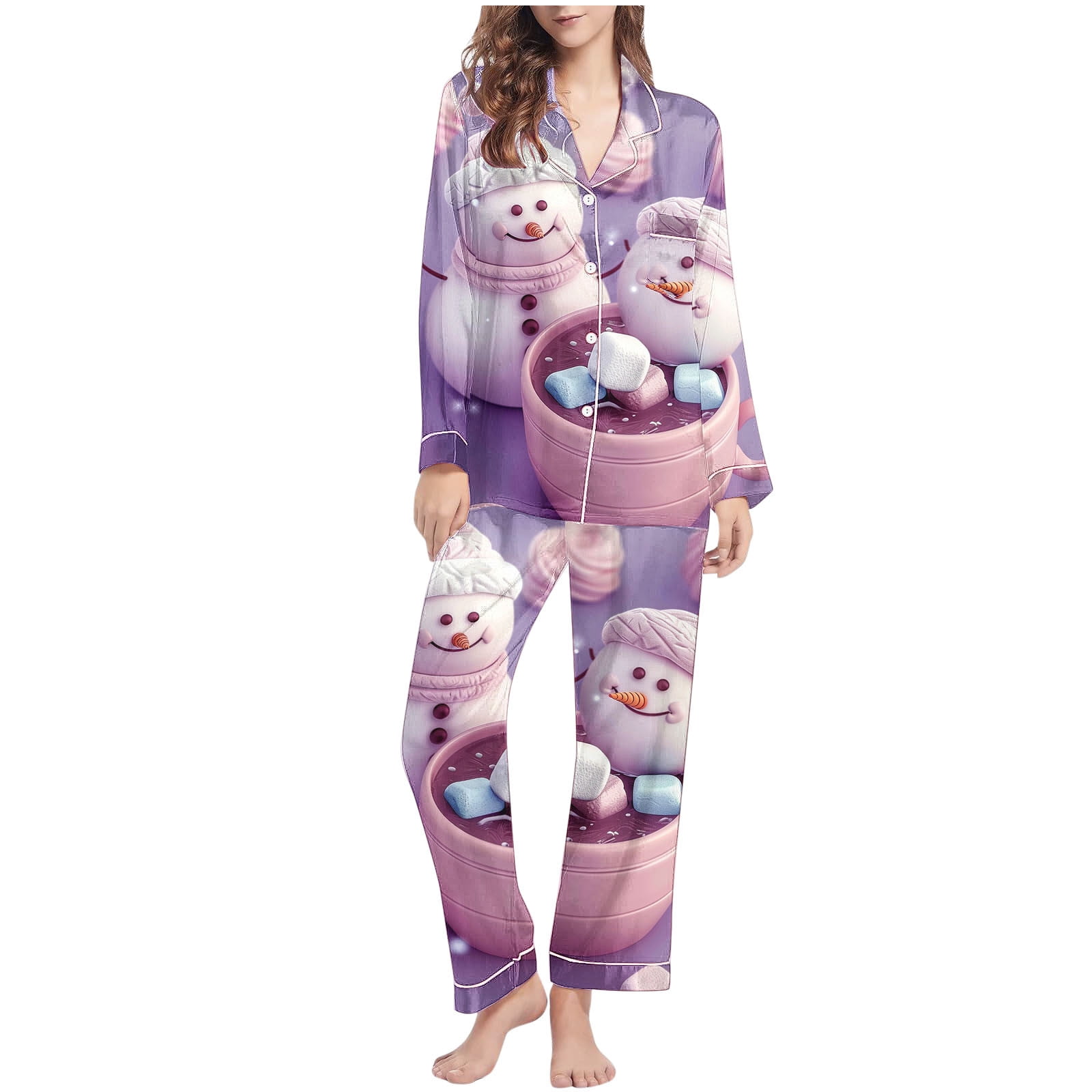 Nrmvnmi Christmas Pajamas Sets For Women Snowman Graphic Prints ...