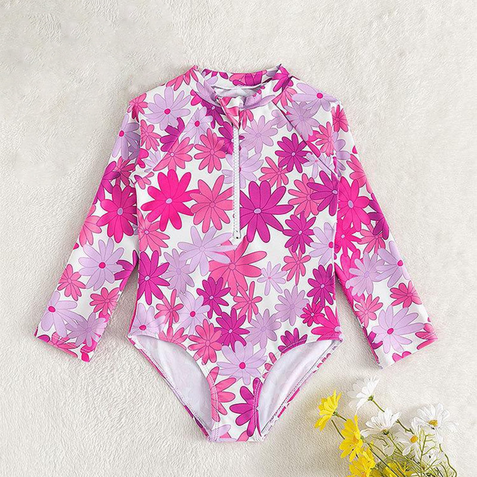 Nrmvnmi Girls Rash Guard Long Sleeve One Piece Swimsuits Stripes Zipper ...