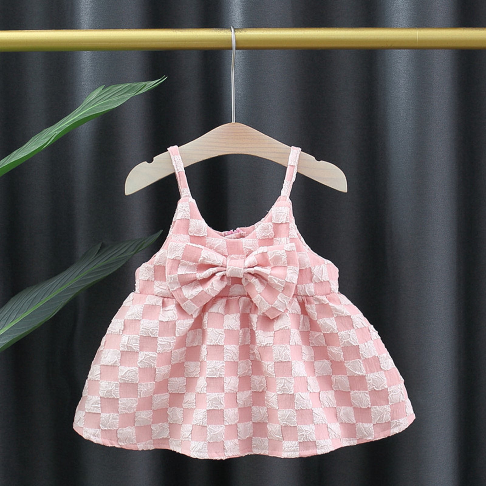 Nrmvnmi Girls Summer Sleeveless Bow Checkerboard Dress Princess Dress ...