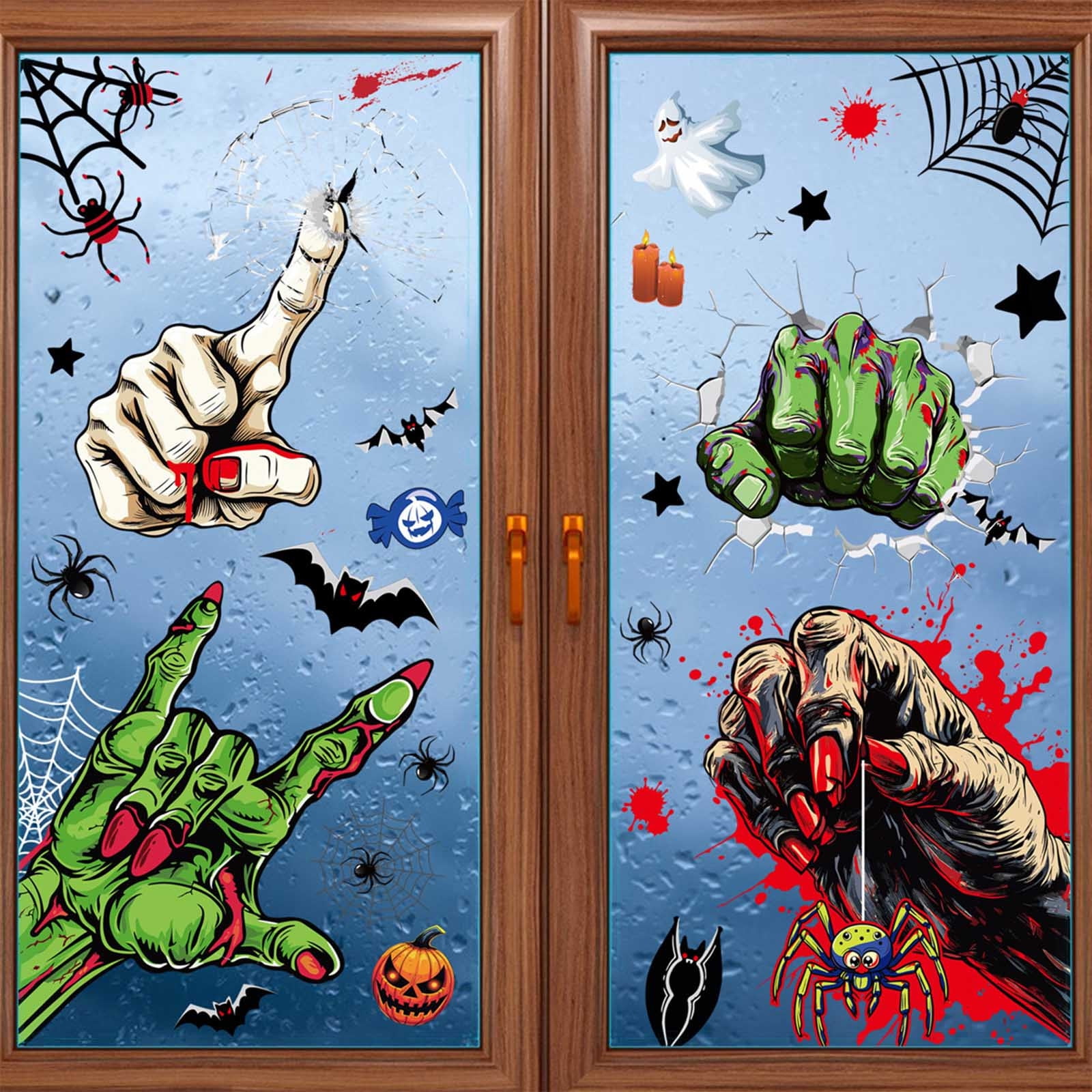 Nrmvnmi Halloween Decorations Stickers Window Wall Floor Clings Bloody ...