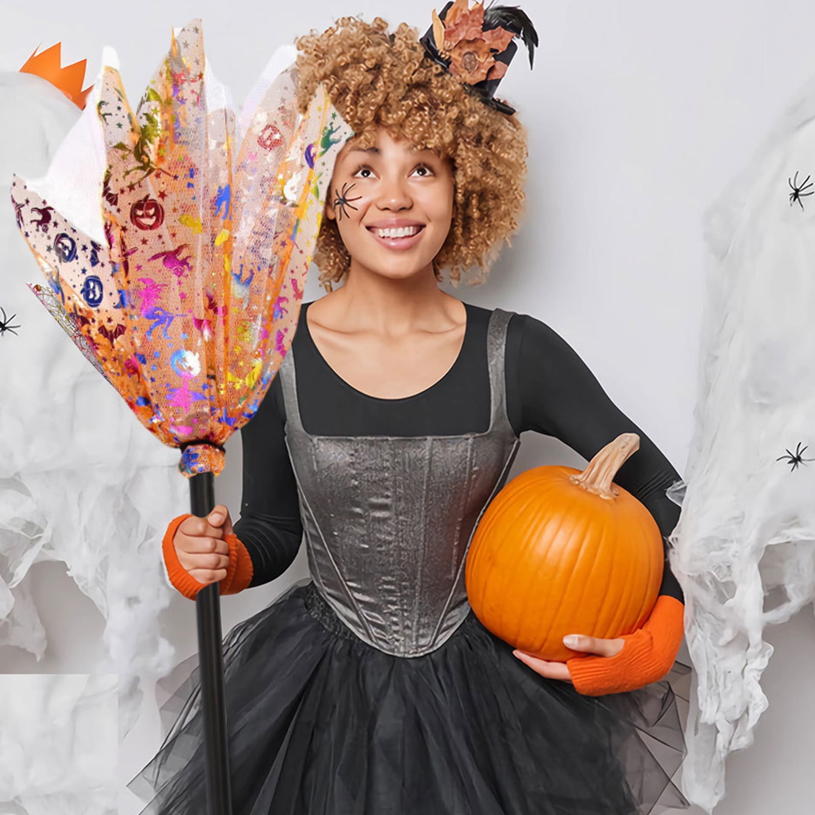 Nrmvnmi Halloween Witches Broom Plastic Spider Broom Witch Broomstick ...
