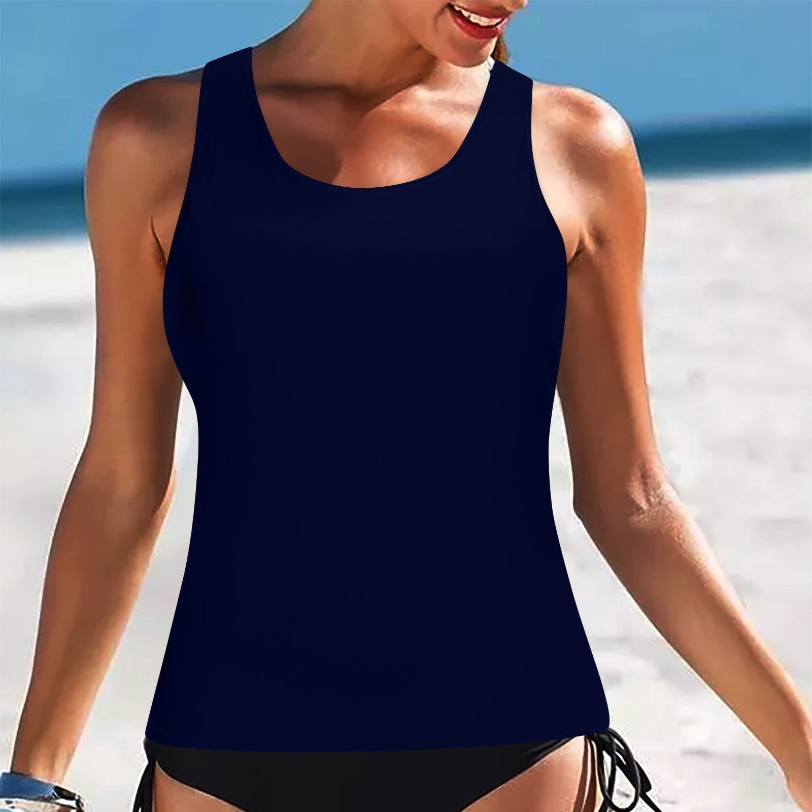 Nrmvnmi High Neck Solid Color Tankini Top Bathing Suit Tops for Women ...