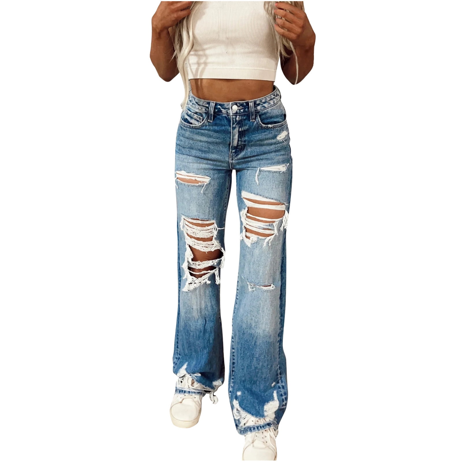 Nrmvnmi High Waisted Ripped Flare Jeans for Women Distressed Bell ...