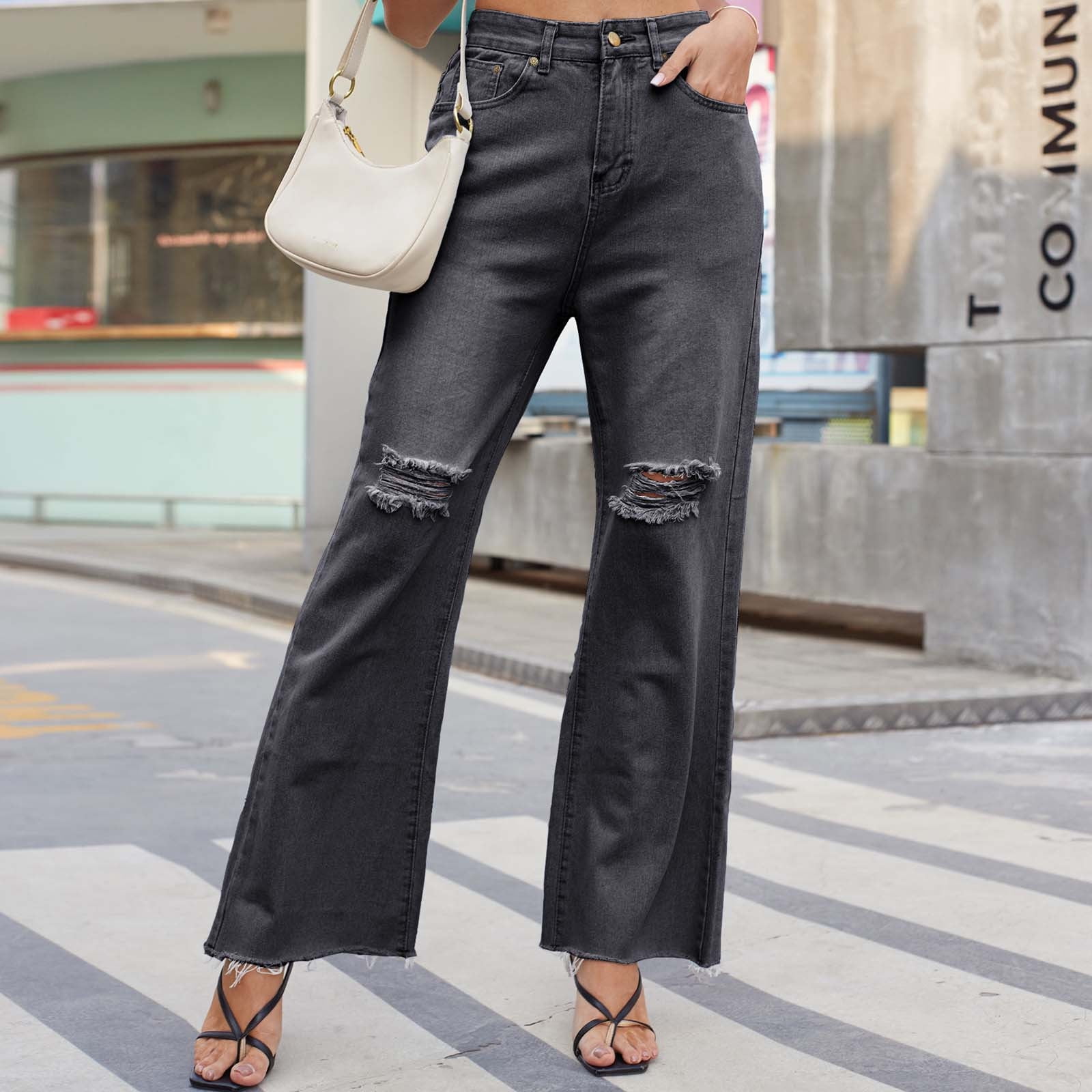 Nrmvnmi High Waisted Ripped Flare Jeans for Women Distressed Bell ...