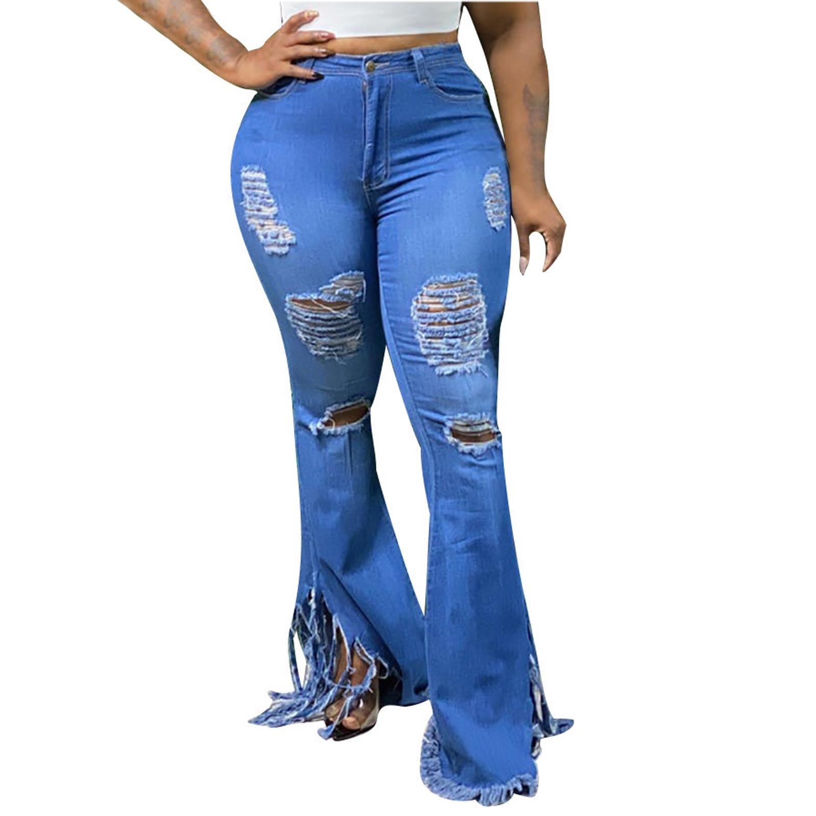 Nrmvnmi High Waisted Ripped Flare Jeans for Women Distressed Bell ...