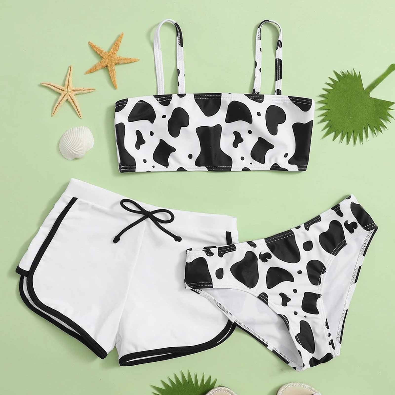 Nrmvnmi Infant Kids Girls 3 Piece Swimsuits Cow Print Bikini Bathing ...