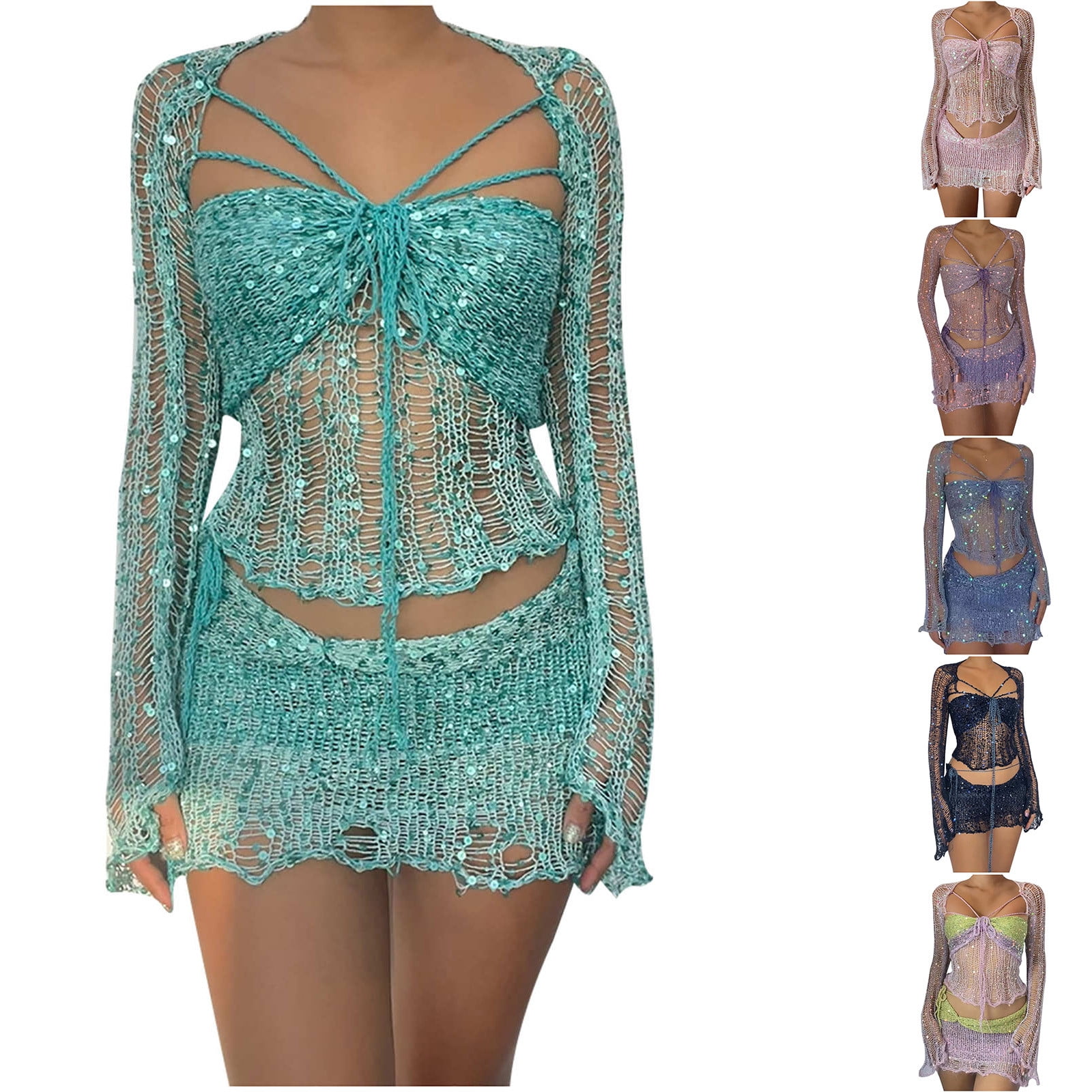 Nrmvnmi Knitted Sweater Sexy Lingerie Sets Rave Outfit Women Crochet ...