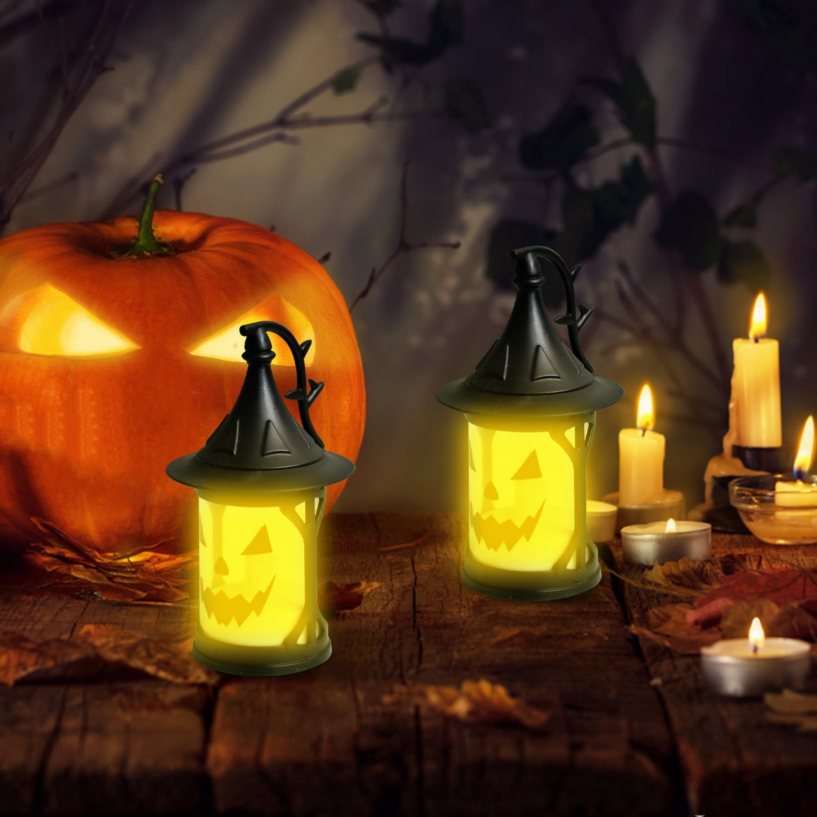 Nrmvnmi LED Lighted Black Metal Halloween Lantern with Pumpkin Ghost ...