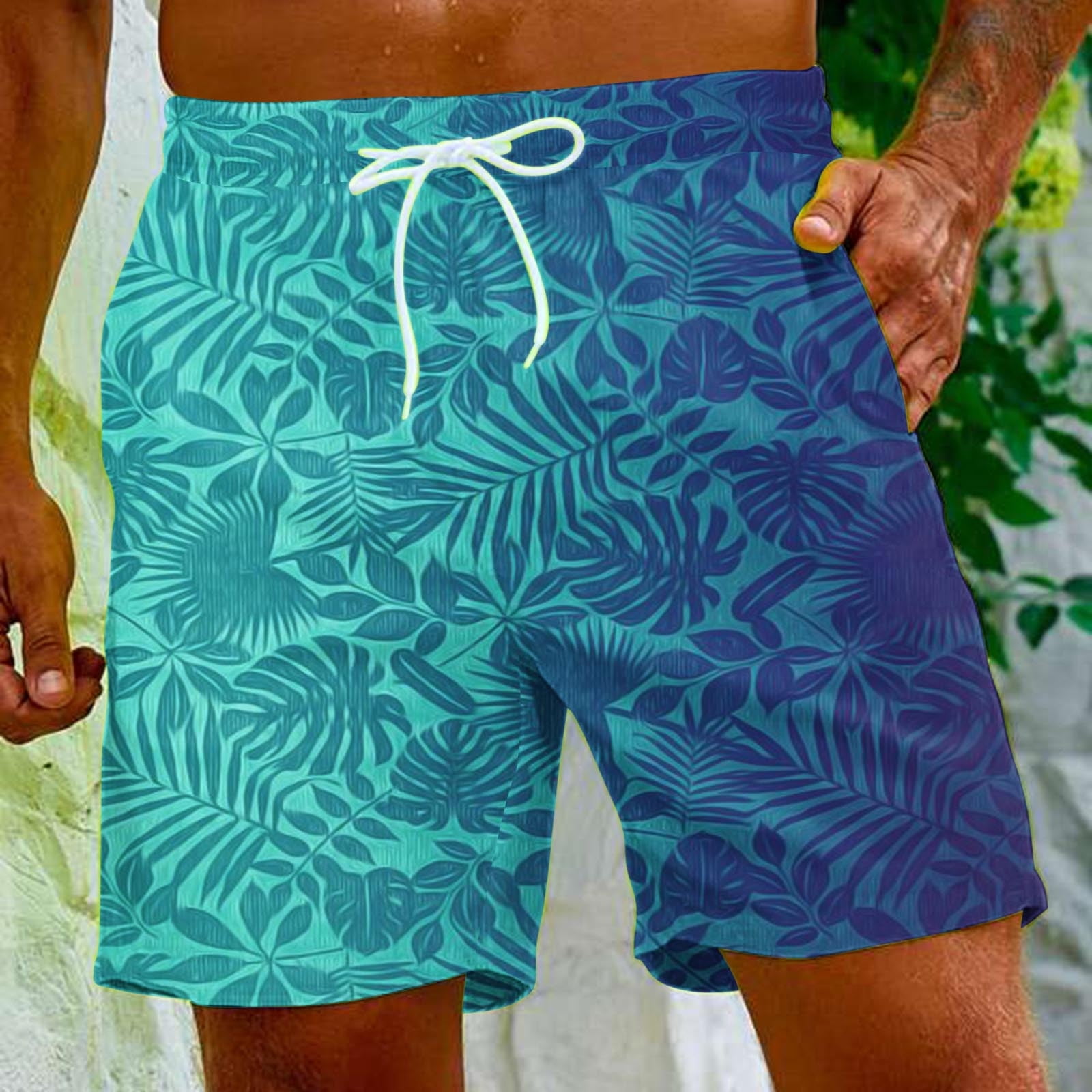 Nrmvnmi Mens Hawaiian Beach Shorts Elastic Waist Drawstring