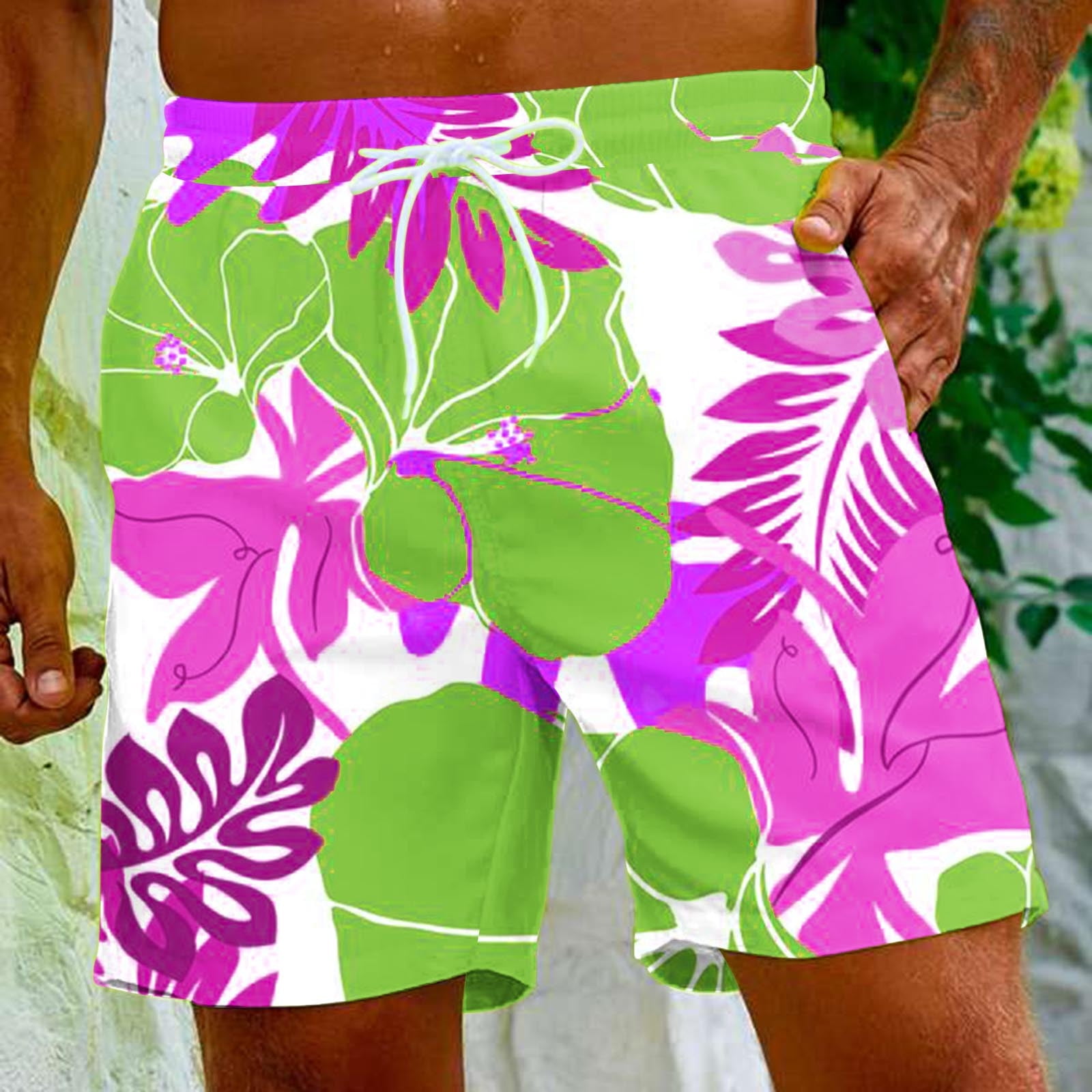 Nrmvnmi Mens Hawaiian Beach Shorts Elastic Waist Drawstring