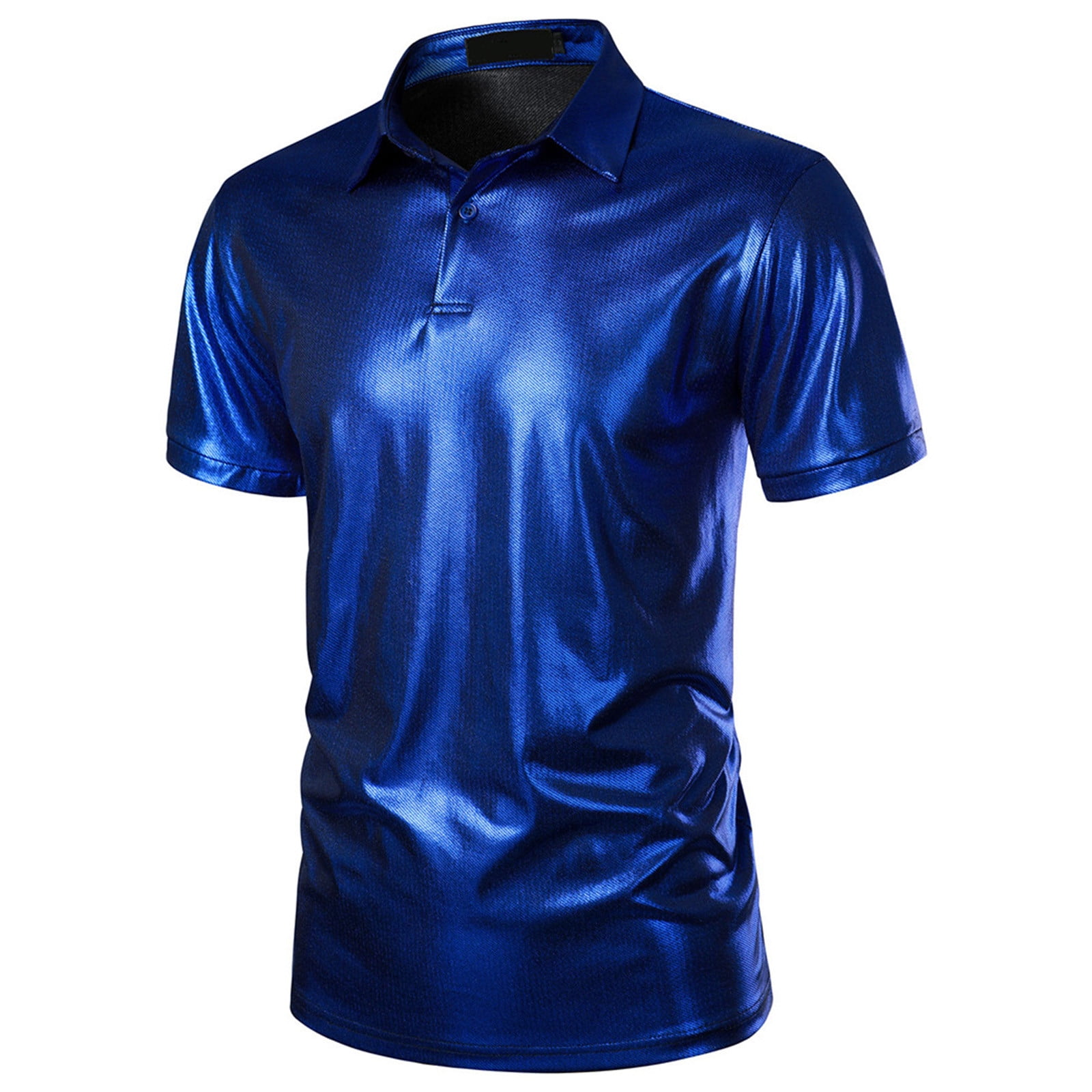 Nrmvnmi Men's Metallic Short Sleeve Button Front Lapel Collar ...