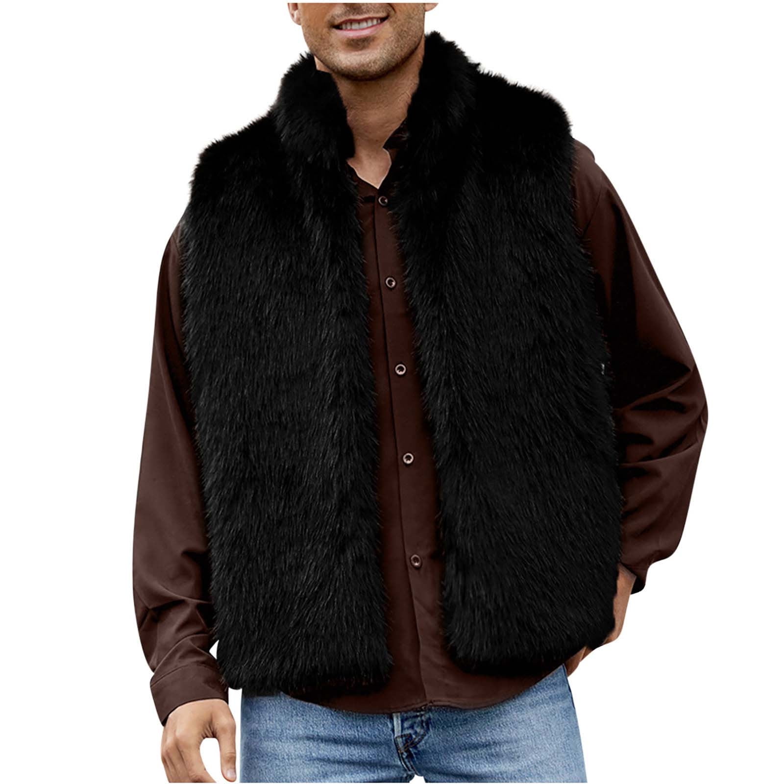 Nrmvnmi Men's Warm Faux Fur Hooded Solid Color Waistcoat Short Vest ...