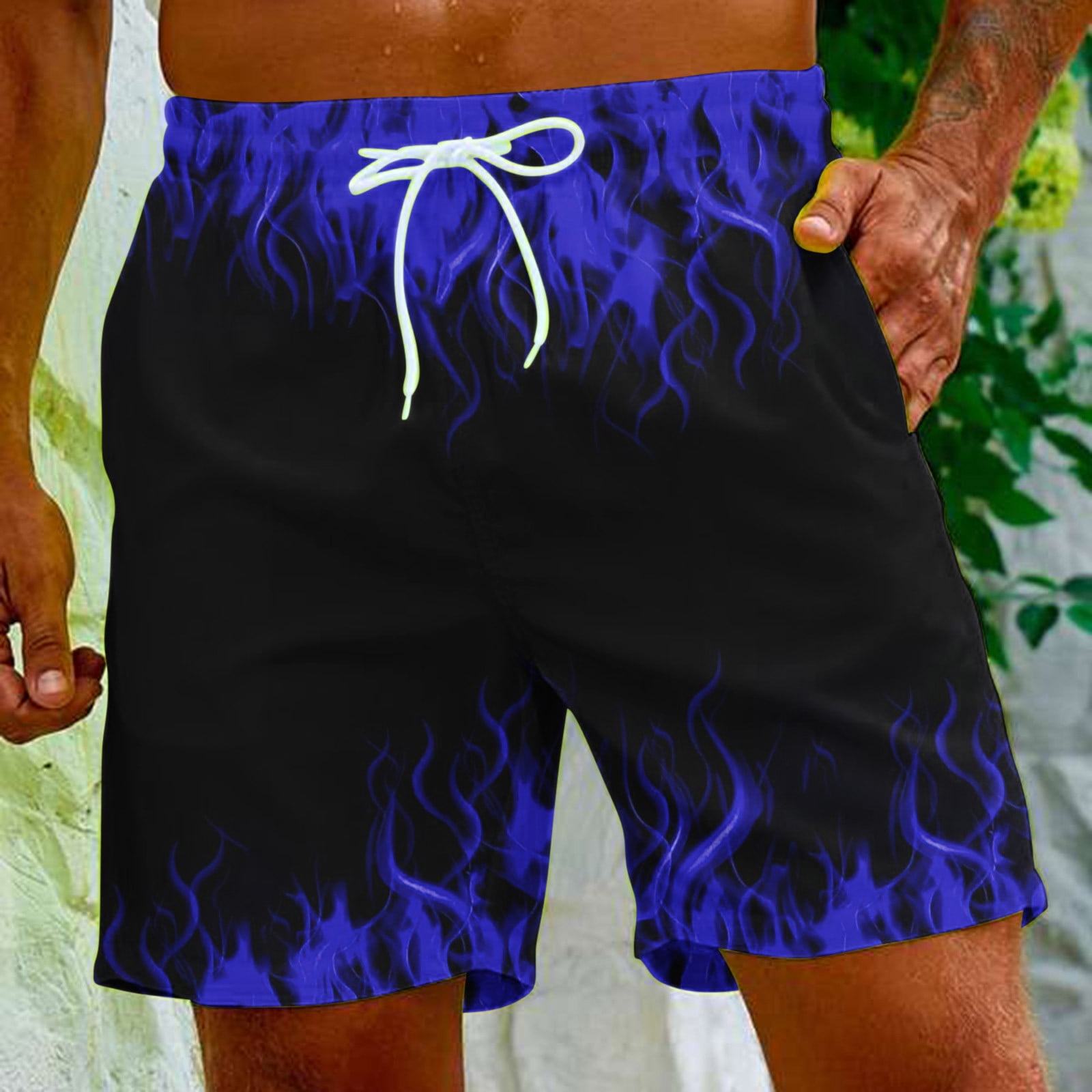 Nrmvnmi Mens Shorts Colorblock Fire Pants Shorts for Man Beach Hawaiian ...