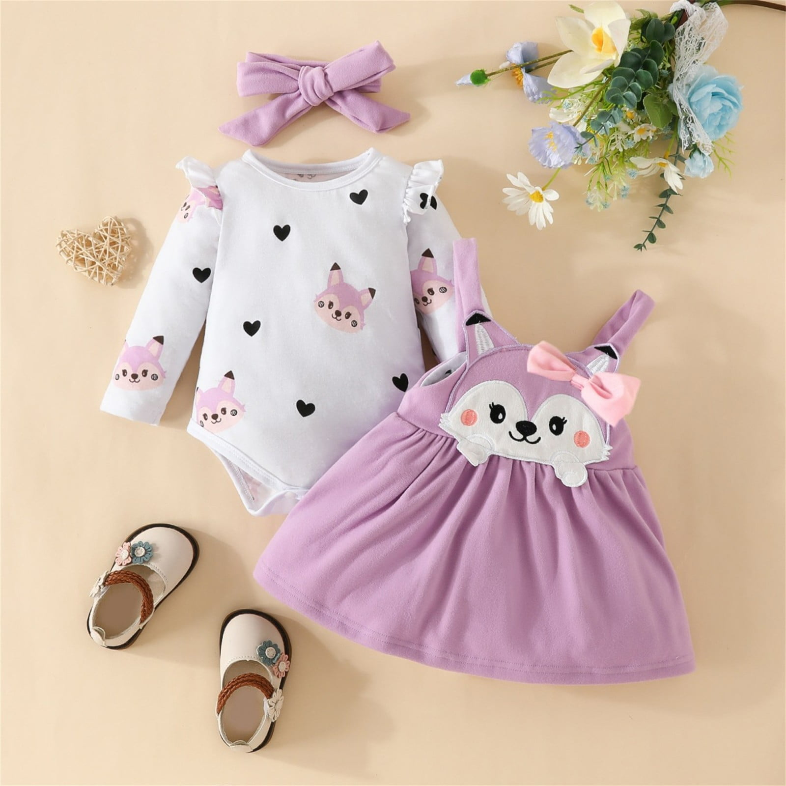 Nrmvnmi Newborn Baby Girl Princess Dress Fox Love Heart Print Ruffle ...