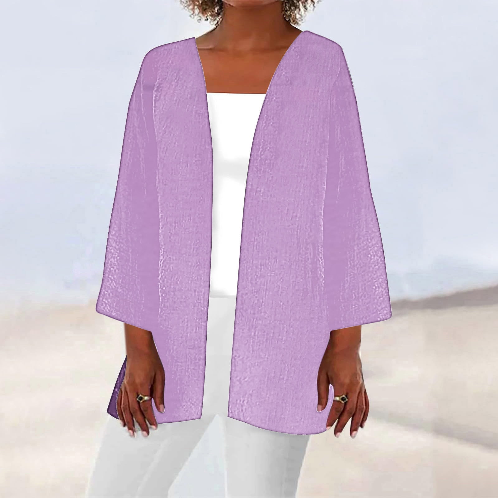 Nrmvnmi Open Front Cardigans for Women 2024 Retro Print 3/4 Sleeve ...