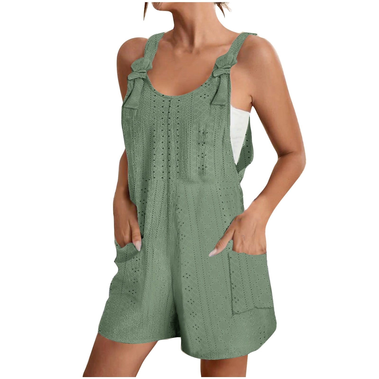 Nrmvnmi Summer Short Rompers for Women 2024 Casual Loose Sleeveless Tie ...