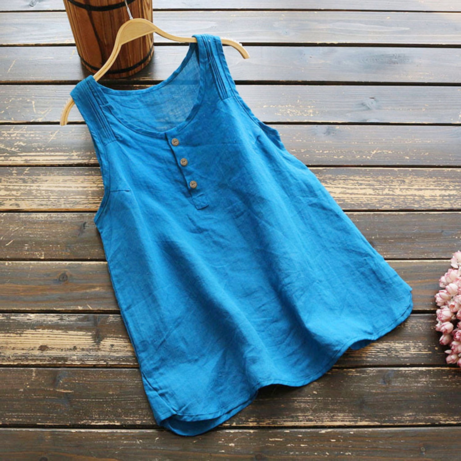 Nrmvnmi Tank Tops for Women Cotton Linen Sleeveless Tee Shirts Loose ...