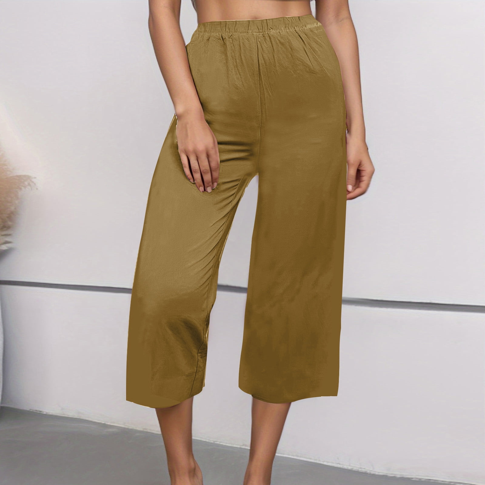 Nrmvnmi Women Linen Pants Solid Color High Waist Wide Leg Pants Casual ...