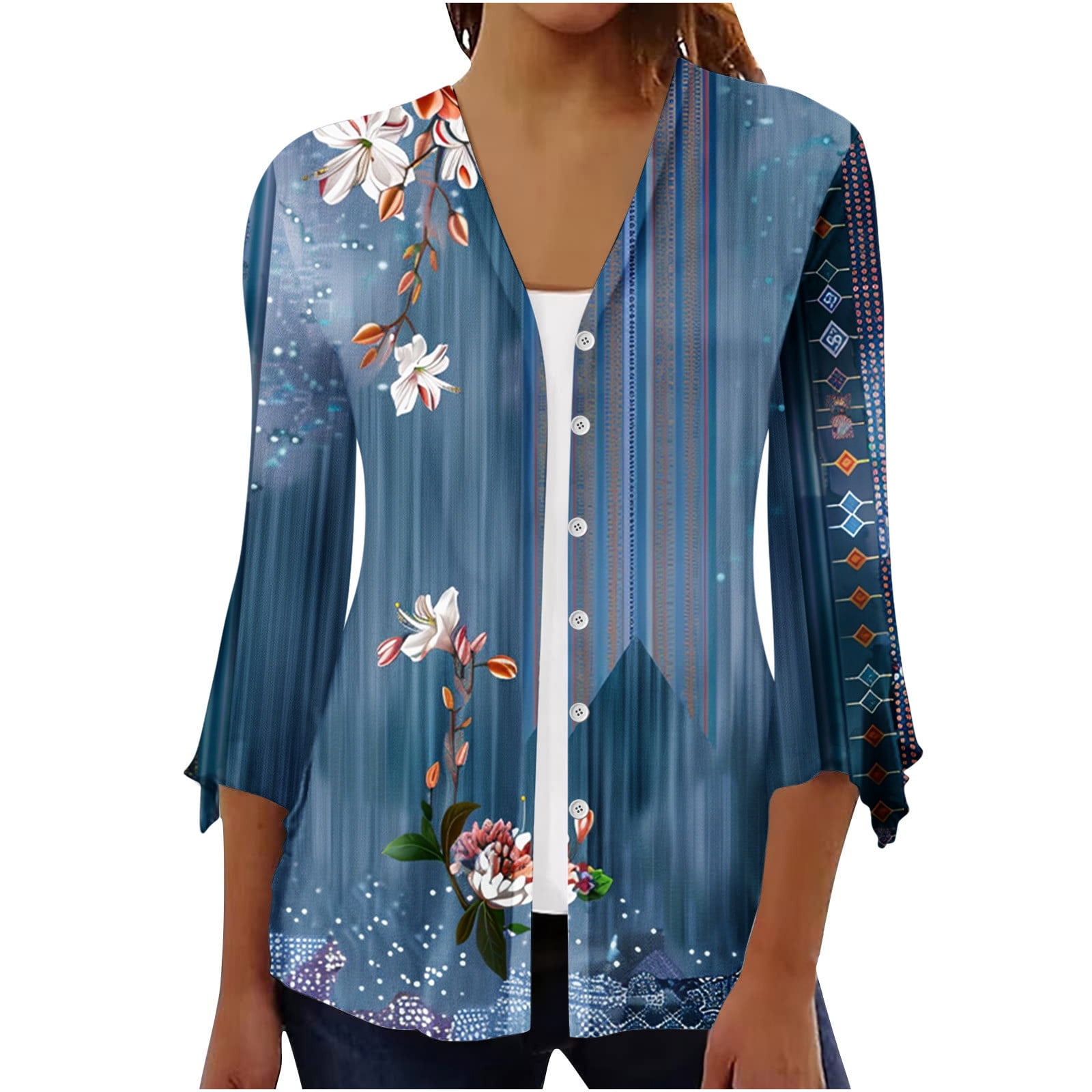 Nrmvnmi Women Open Front Lightweight Cardigan Summer Puff Sleeve ...