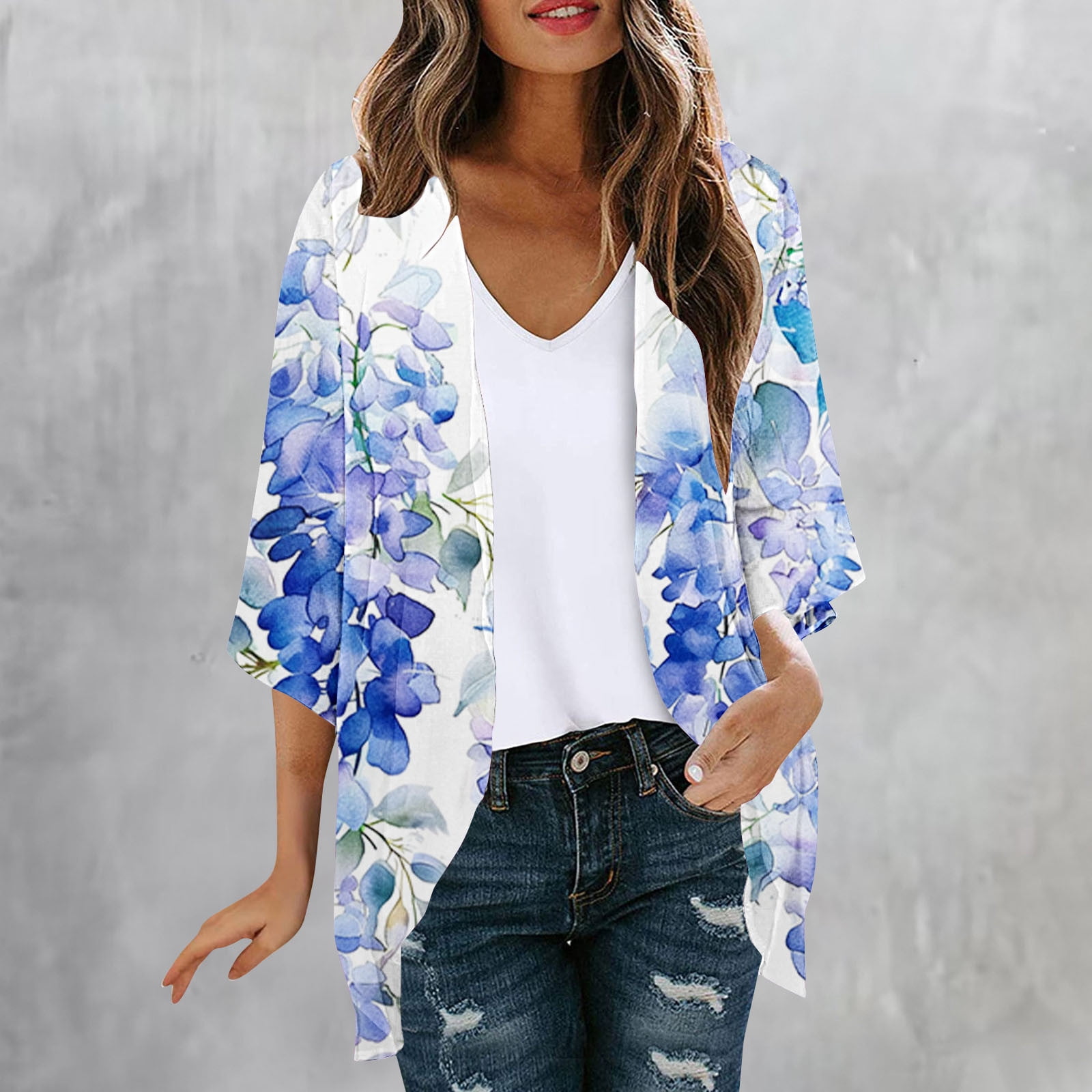 Nrmvnmi Women Open Front Lightweight Cardigan Summer Puff Sleeve Cardigans Fashion Floral ...