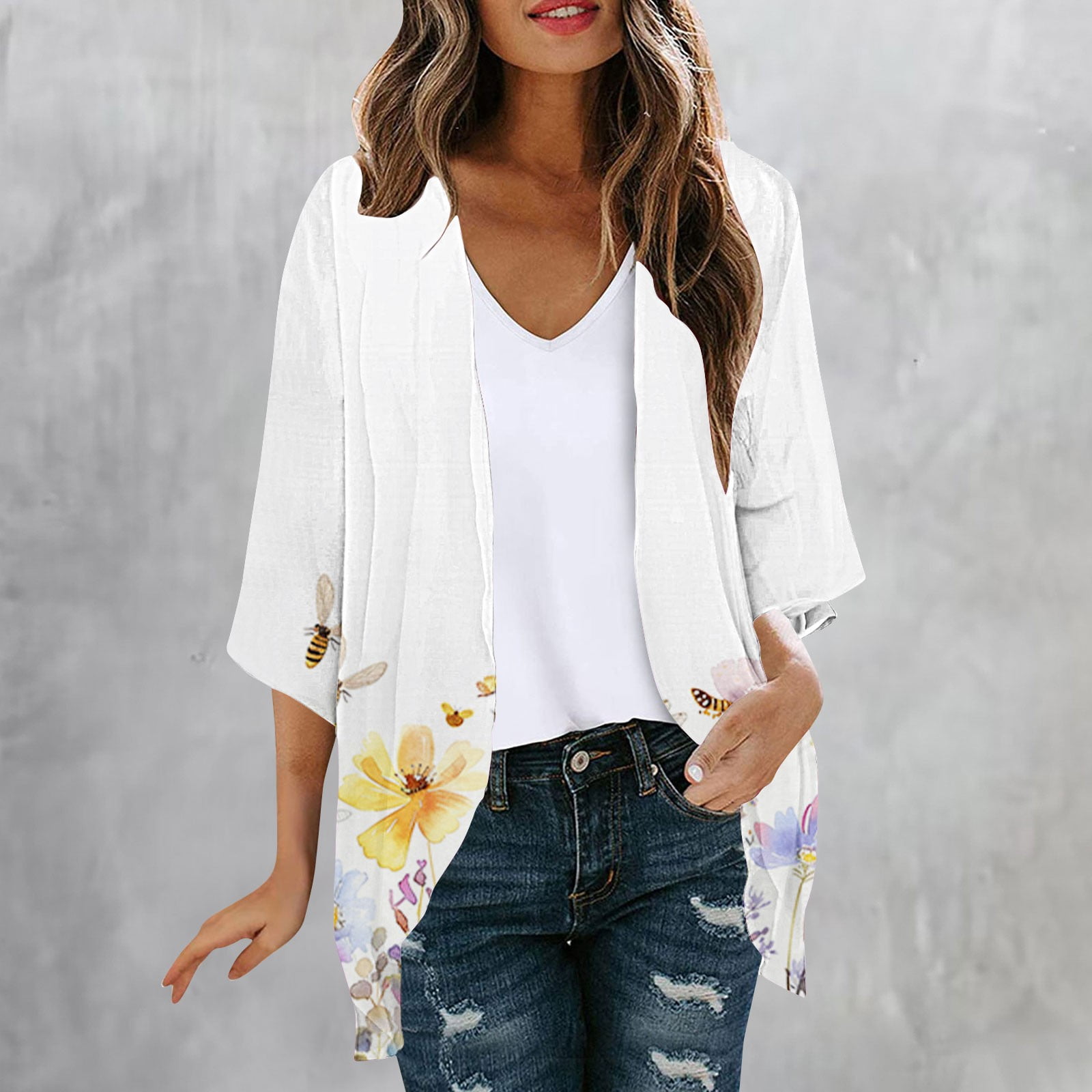 Nrmvnmi Women Open Front Lightweight Cardigan Summer Puff Sleeve ...