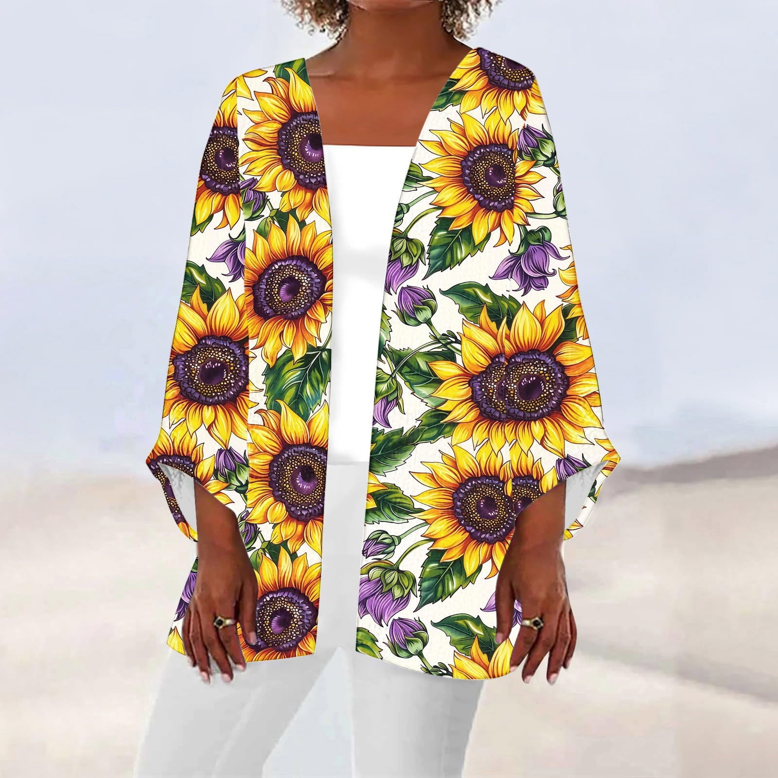Nrmvnmi Women Open Front Lightweight Cardigan Summer Puff Sleeve ...
