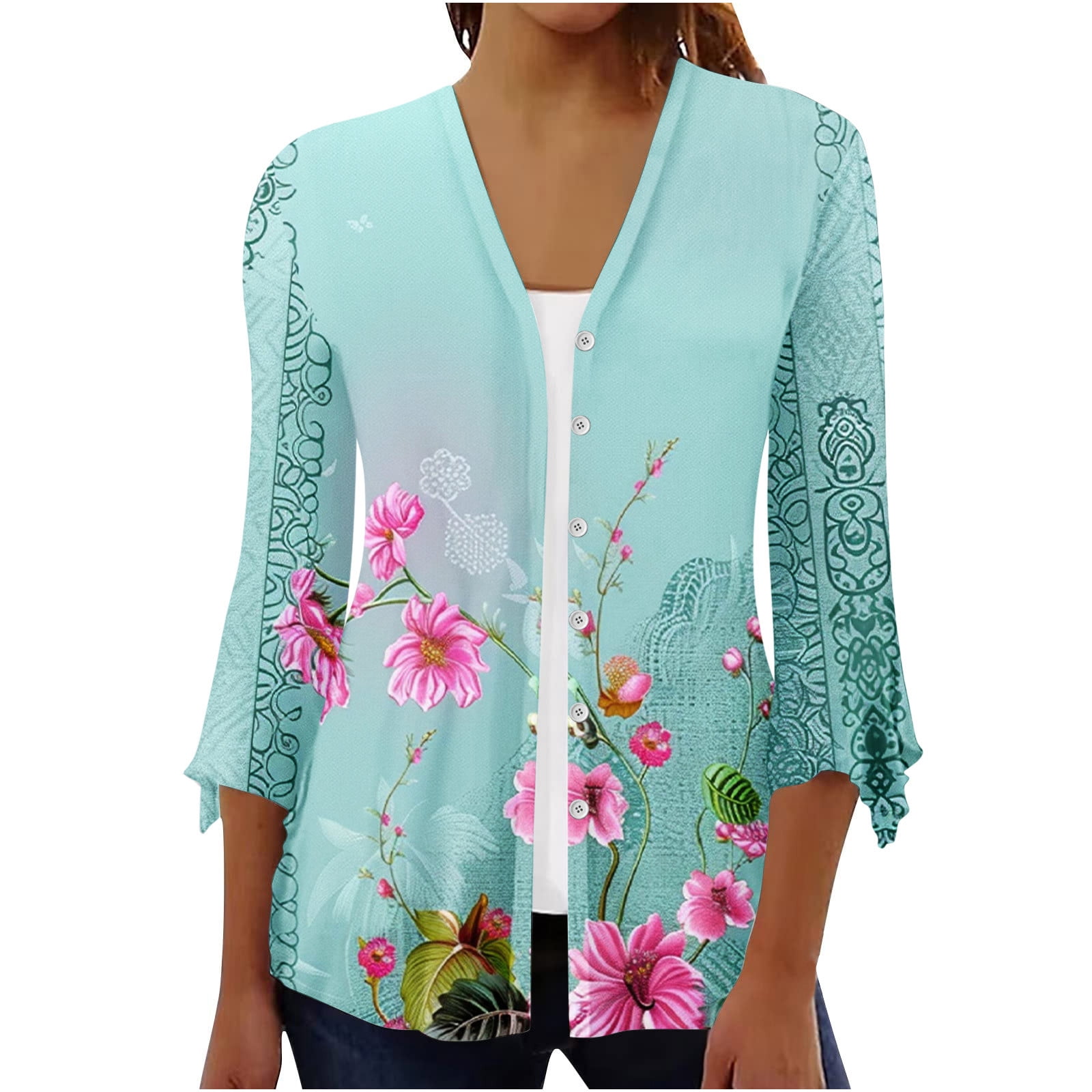 Nrmvnmi Women Open Front Lightweight Cardigan Summer Puff Sleeve ...