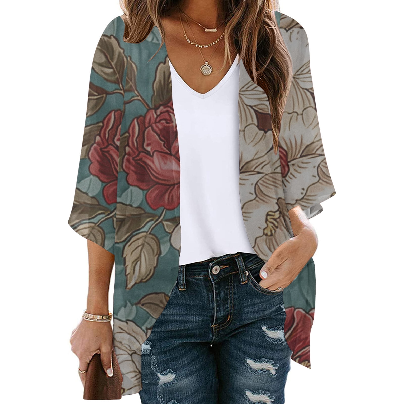 Nrmvnmi Women Open Front Lightweight Cardigan Summer Puff Sleeve ...