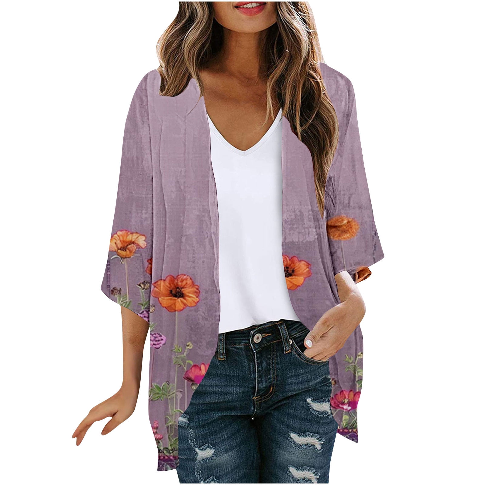 Nrmvnmi Women Open Front Lightweight Cardigan Summer Puff Sleeve ...