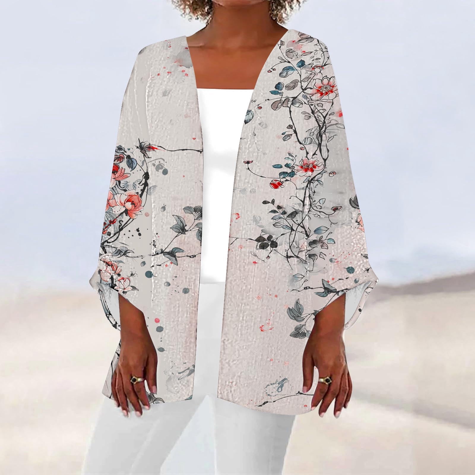 Nrmvnmi Women Open Front Lightweight Cardigan Summer Puff Sleeve ...