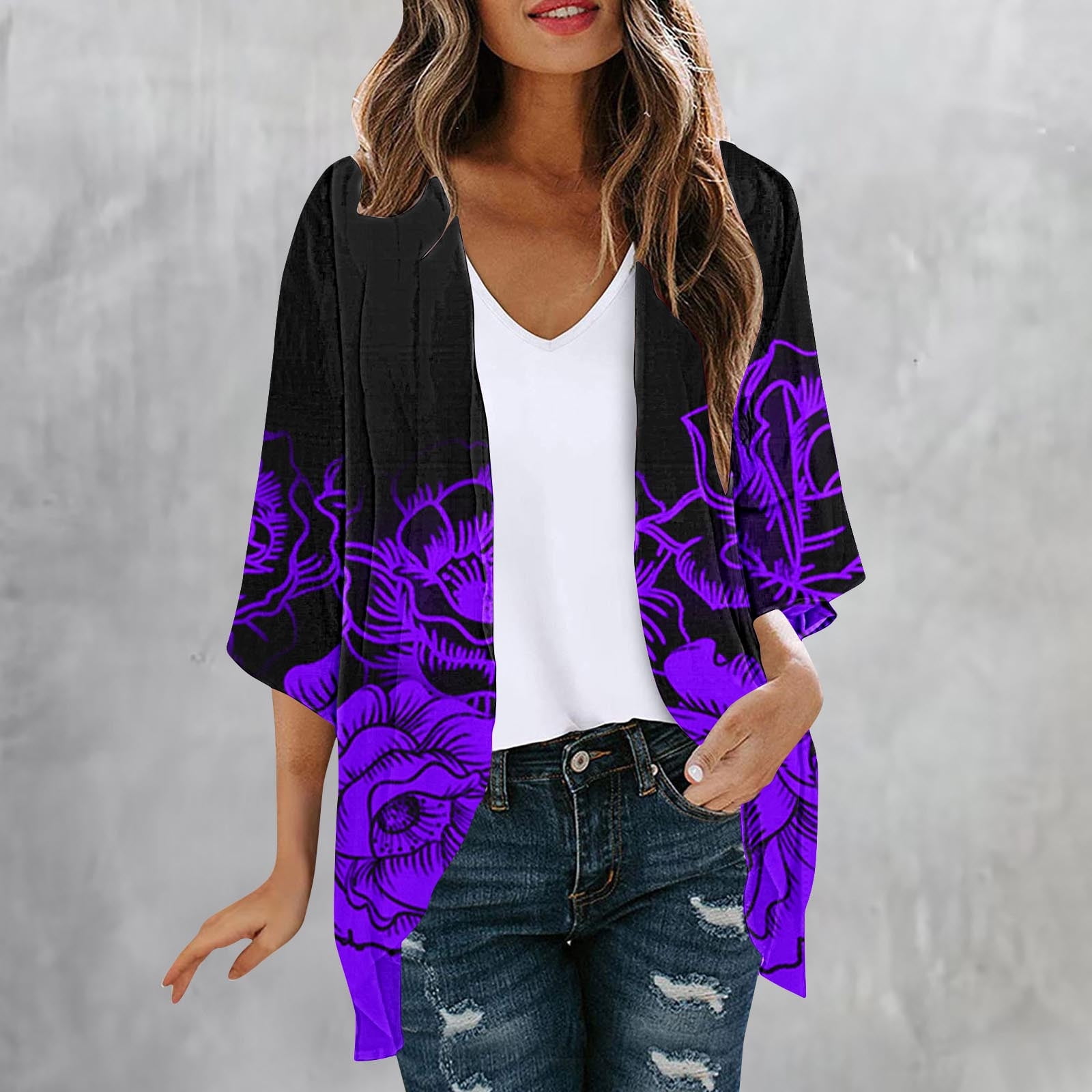 Nrmvnmi Women Open Front Lightweight Cardigan Summer Puff Sleeve ...