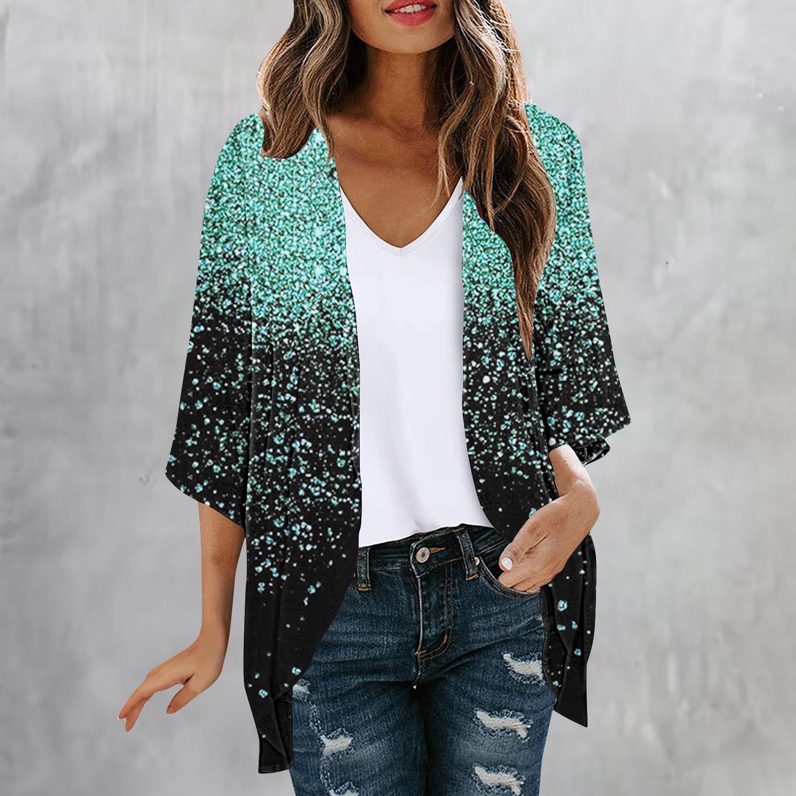 Nrmvnmi Women Open Front Lightweight Cardigan Summer Puff Sleeve ...