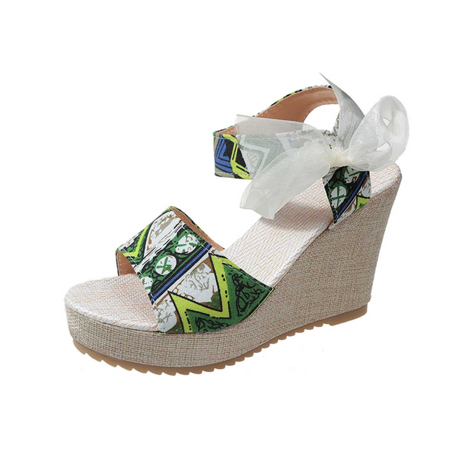 Nrmvnmi Women's Boho Wedge Sandals Open Toe Ankle Strap Summer Bohemian ...