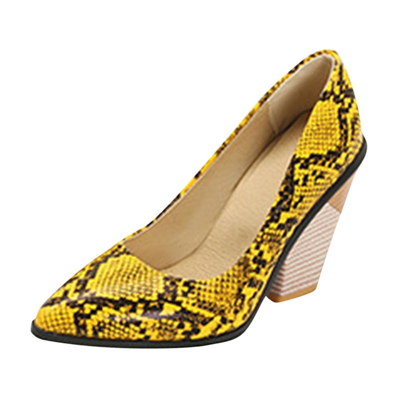 Nrmvnmi Women's High Heels Shoes Chunky Block Heels Pointed Toe Slip-On ...