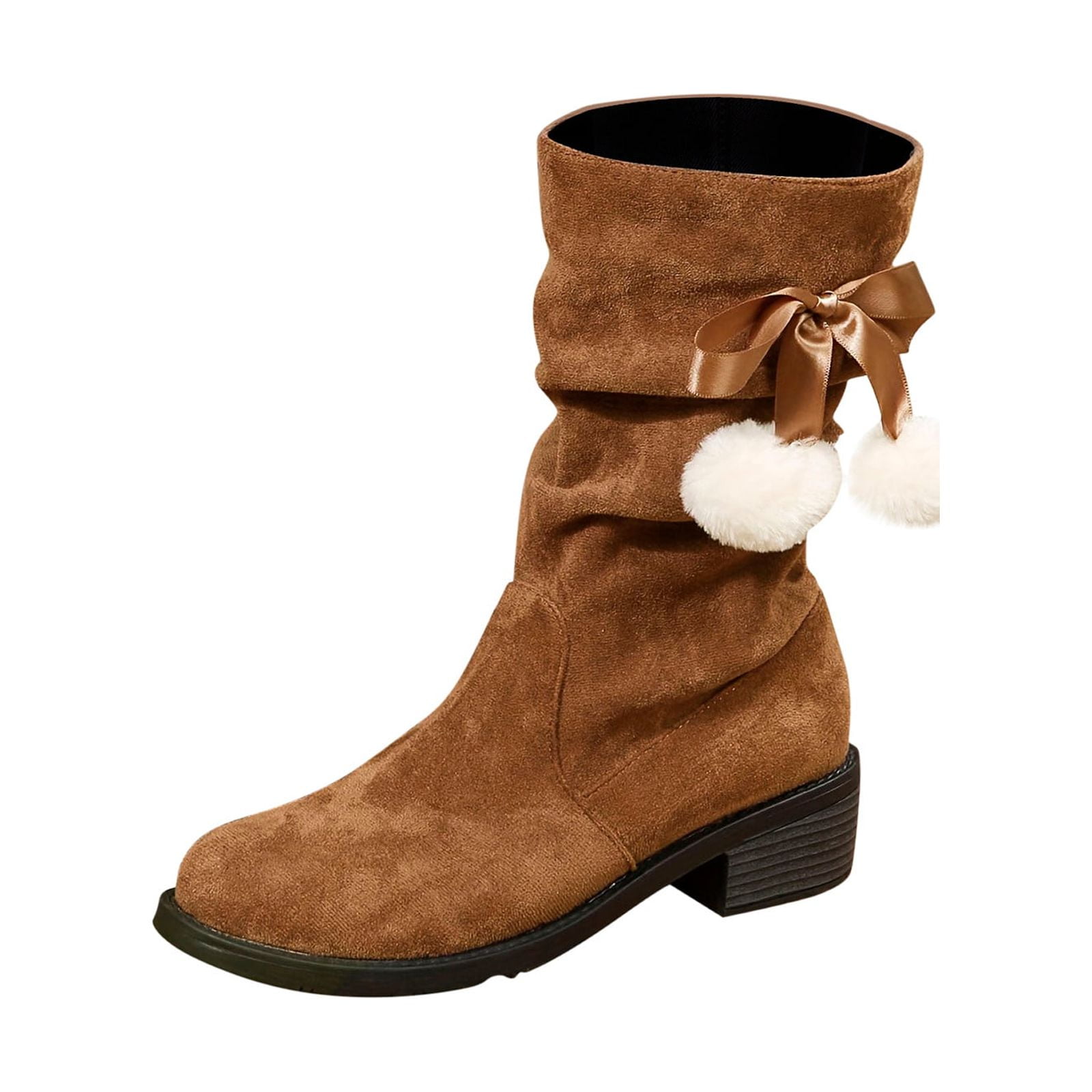 Nrmvnmi Women's Low-Heeled Mid Calf Boots Closed Toe British Faux Suede ...