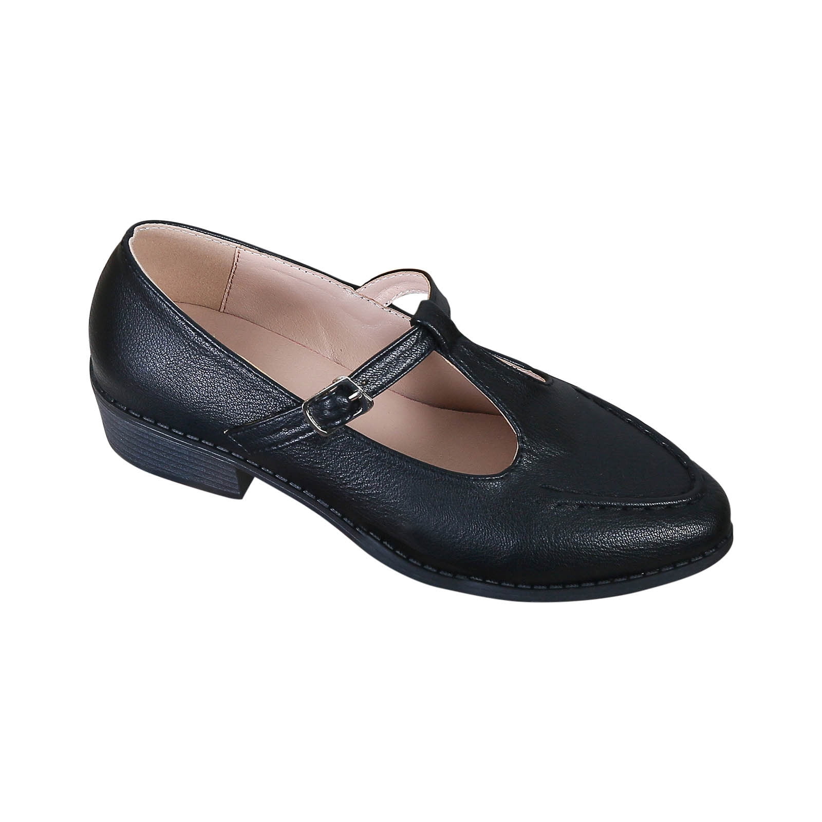 Nrmvnmi Women's Mary Shoes Closed Toe Pointed T-Shaped Retro Mary Shoes ...