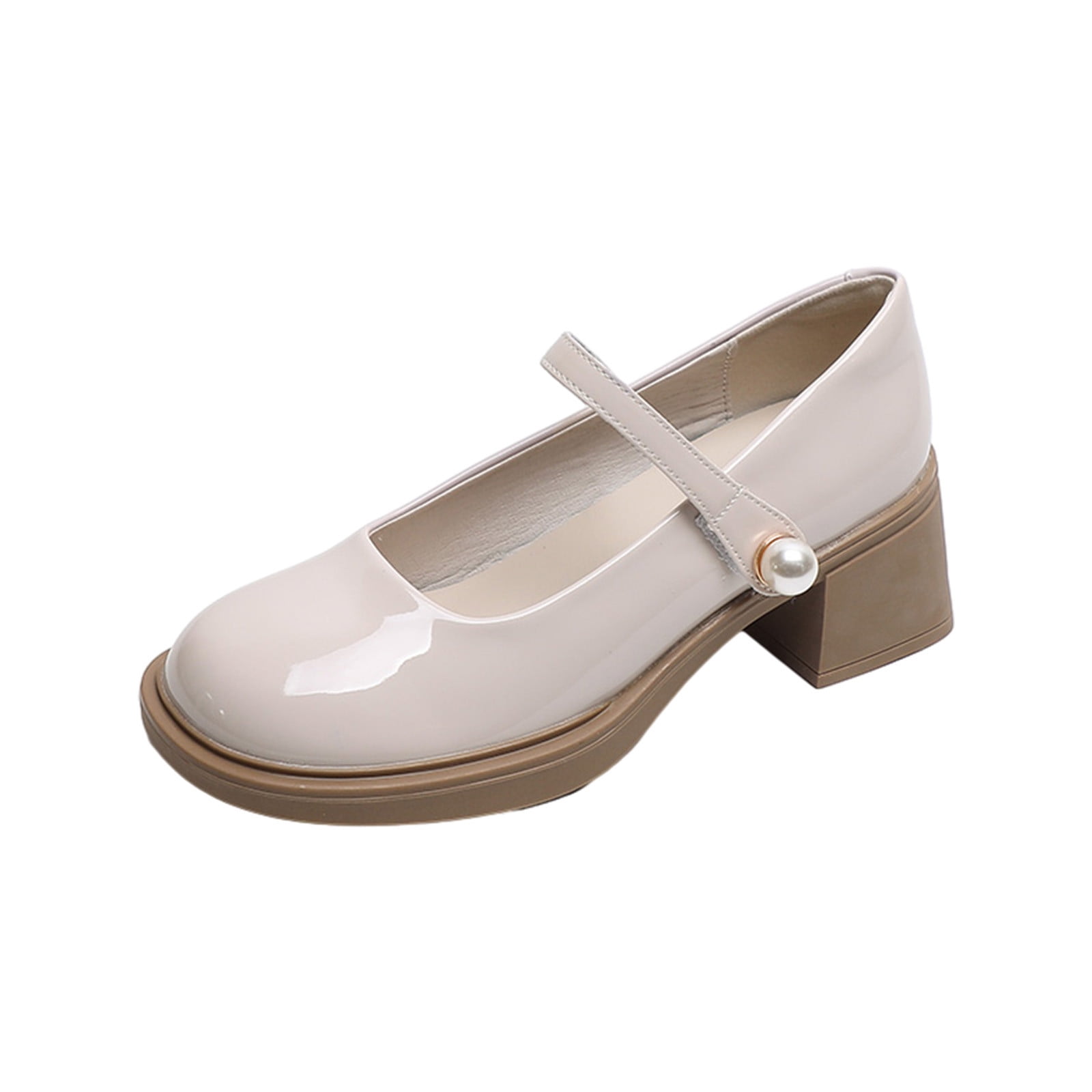 Nrmvnmi Women's Mary Shoes Closed Toe Small Fragrant Round-Toe Pearl ...
